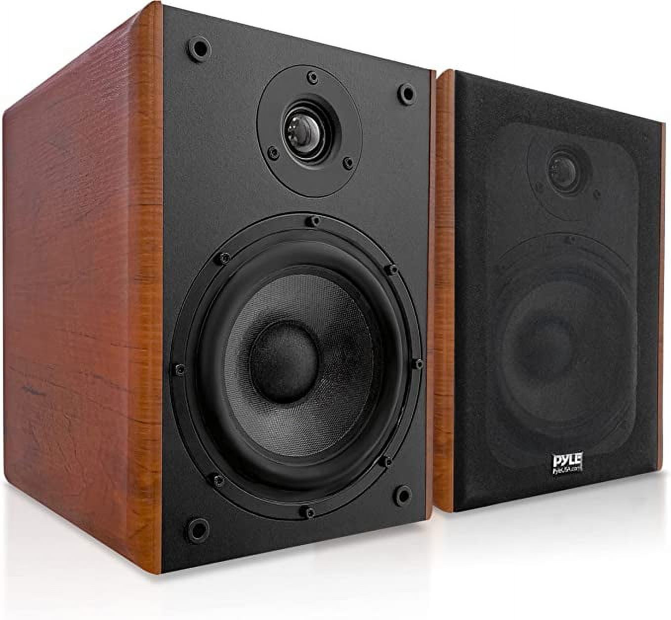 Pyle 5.25" Home Wooden Bookshelf Speakers 200W Max Power 1" Silk Dome ...