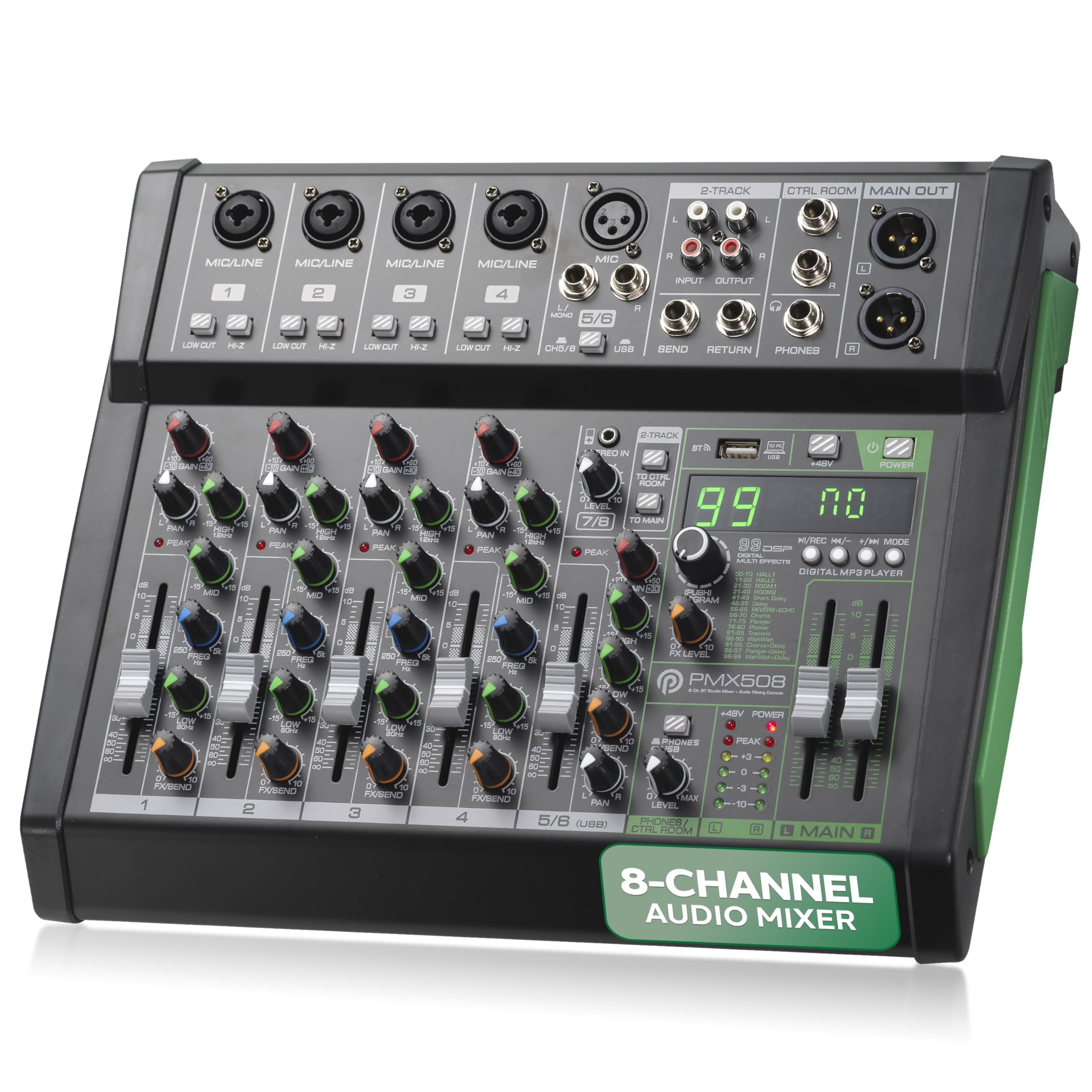 Pyle 8-Channel Audio Mixer, Bluetooth Studio Mixer/DJ Controller with ...