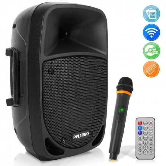 Pyle 800 Watt Bluetooth PA Speaker, Rechargeable, w/ Wireless Mic ...
