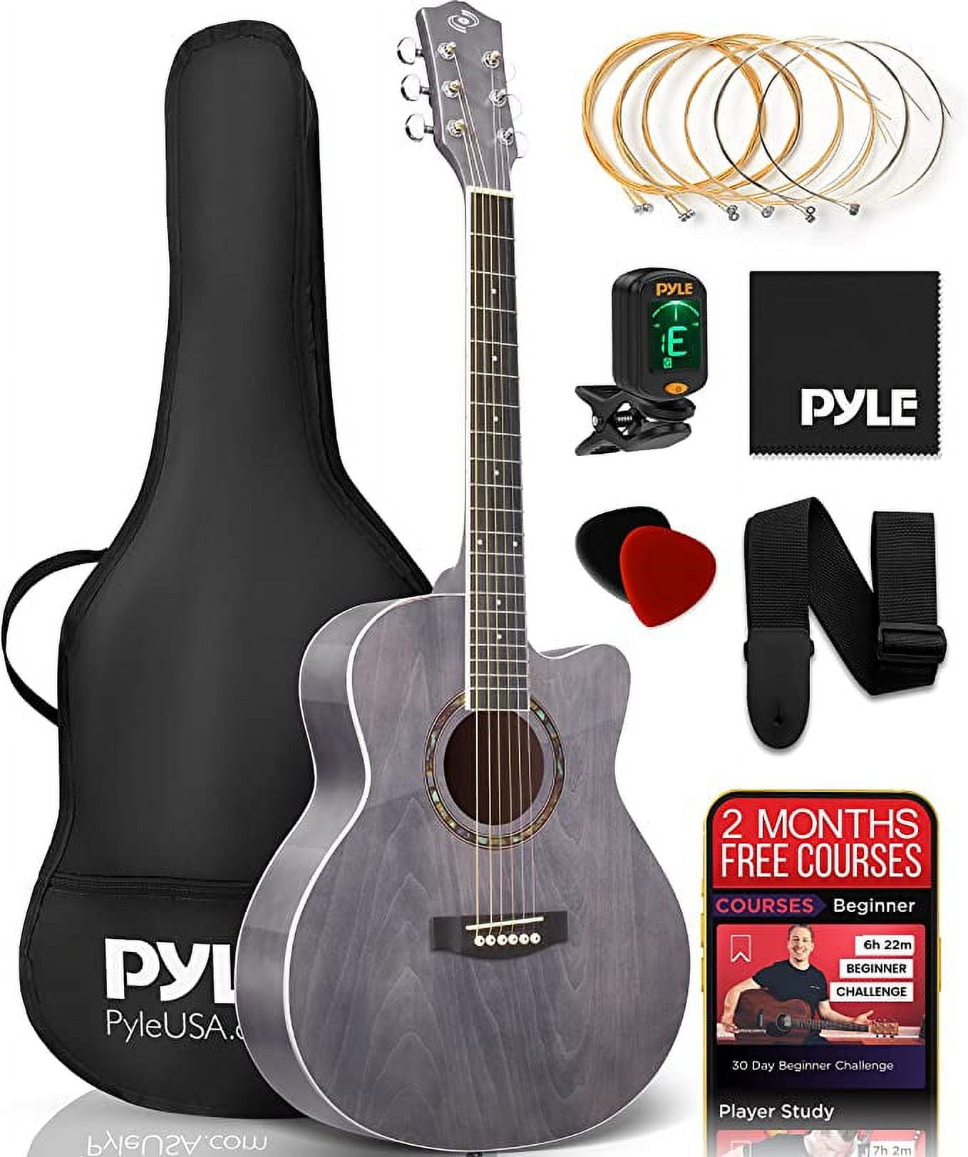 Pyle Acoustic Guitar Kit, 3/4 Junior Size Steel String Instrument for ...