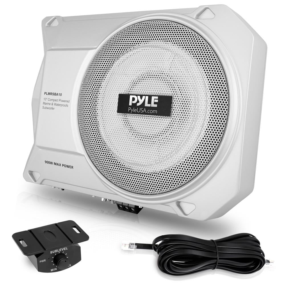 Pyle 10-Inch Powered Stereo Audio Slim Low-Profile 900W Amplified Marine Underseat Car Subwoofer ...