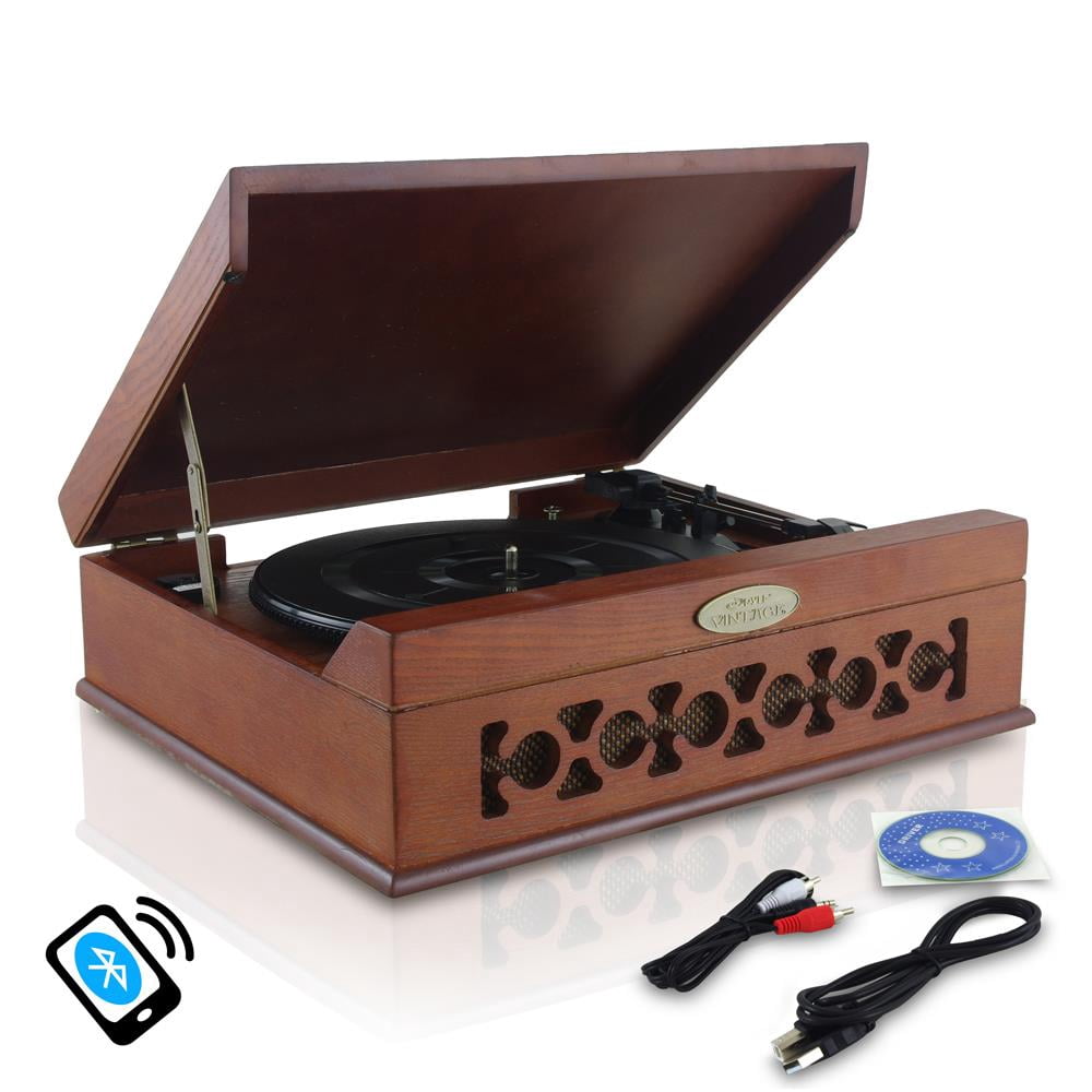Pyle Bluetooth Retro Turntable W/ Speakers, Wireless Record Player ...