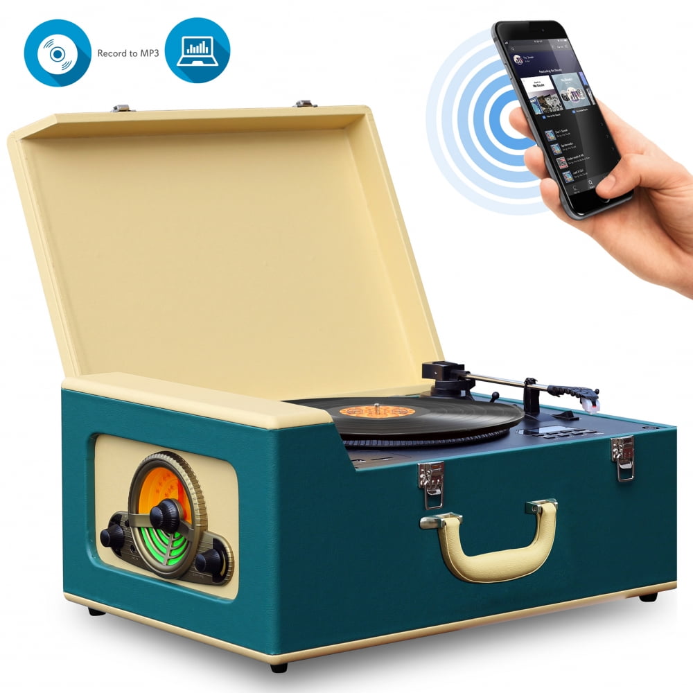 Pyle Bluetooth Vintage Classic Style Turntable Speaker System Record ...