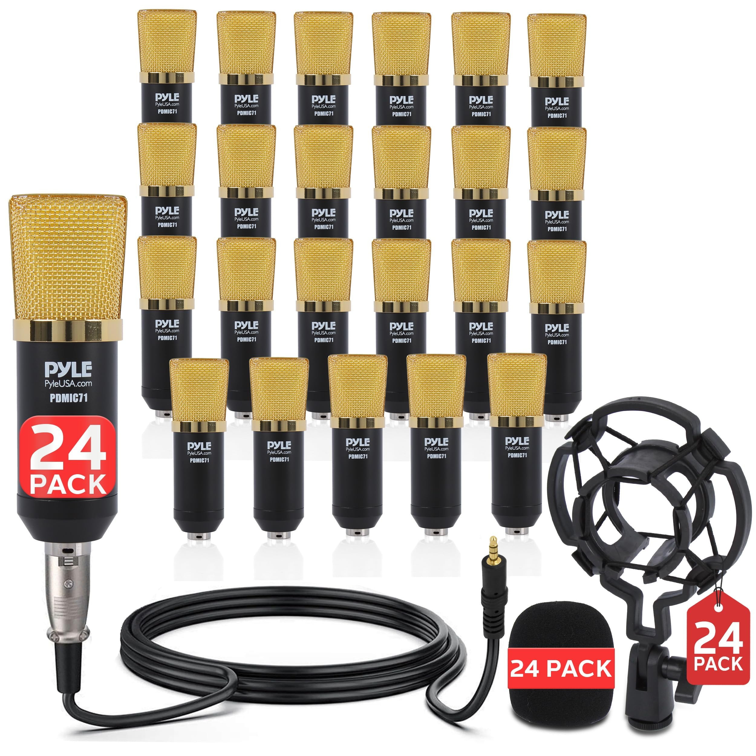 Pyle Cardioid Condenser Microphone Kit - 24-Pack Pro Audio Large ...