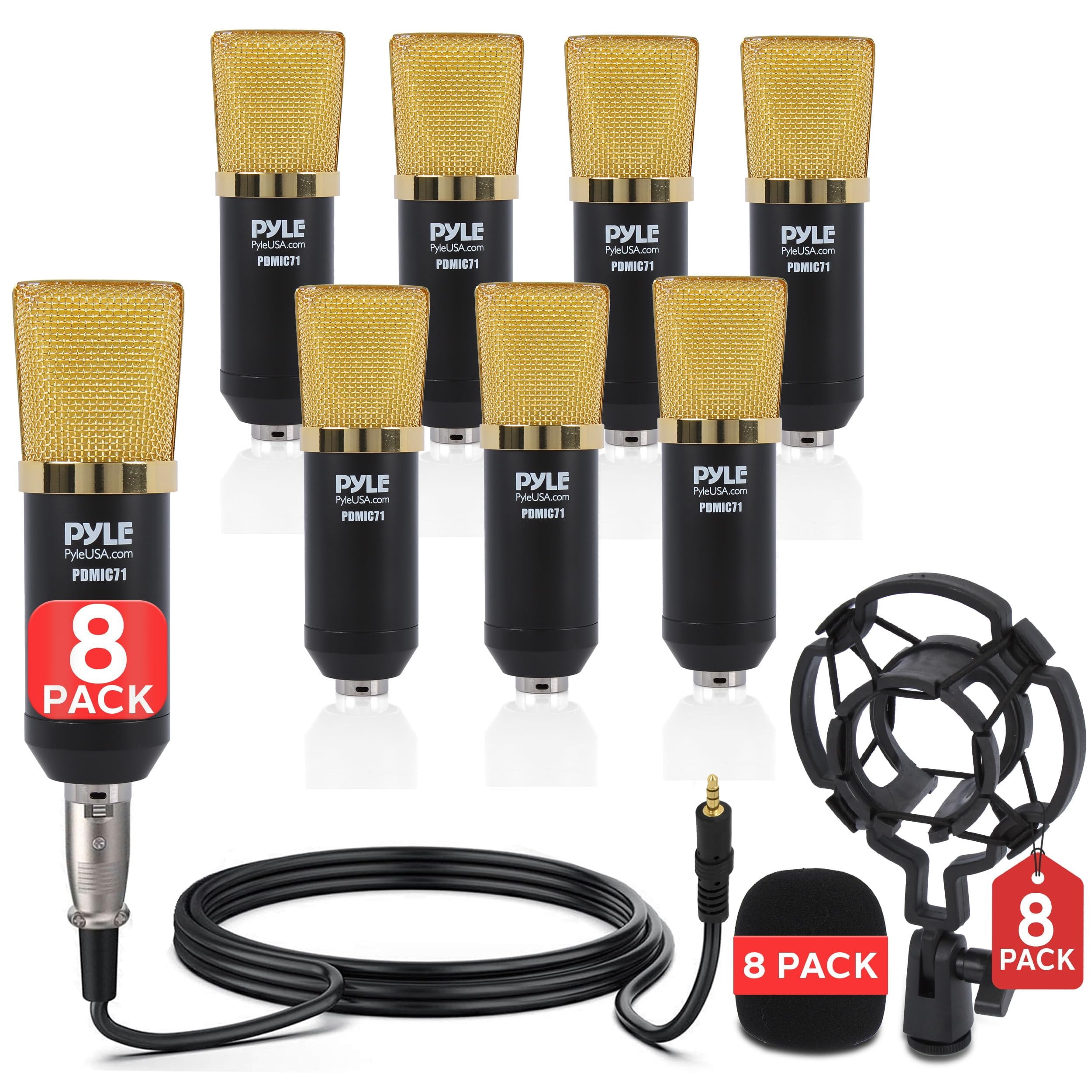Pyle Cardioid Condenser Microphone Kit - 8-Pack Pro Audio Large ...