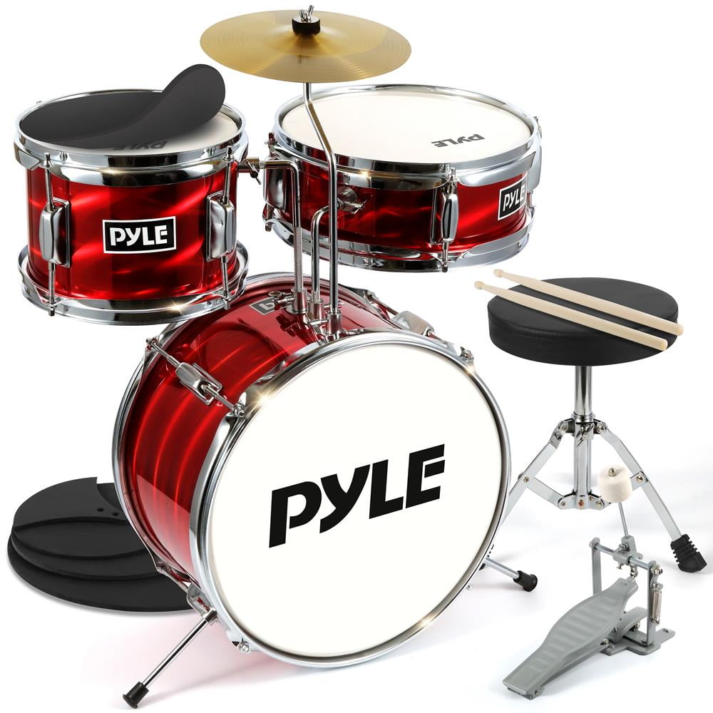 Pyle Drum Set for Kids - 3 Piece Beginner Drum Kit, Silencing Pads 13 ...