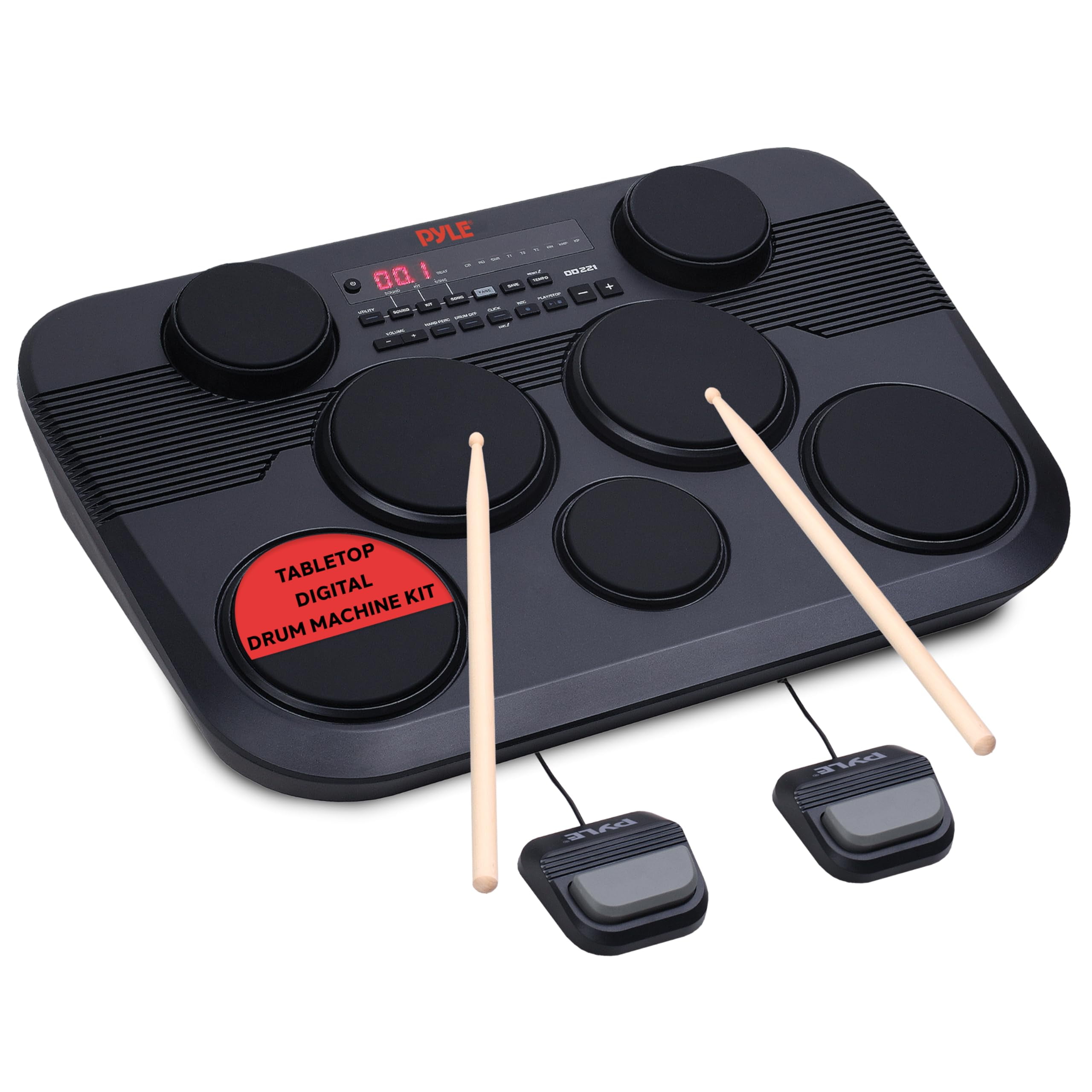 Pyle Electronic Tabletop Digital Drum Set, Compact Portable Drum Pad ...