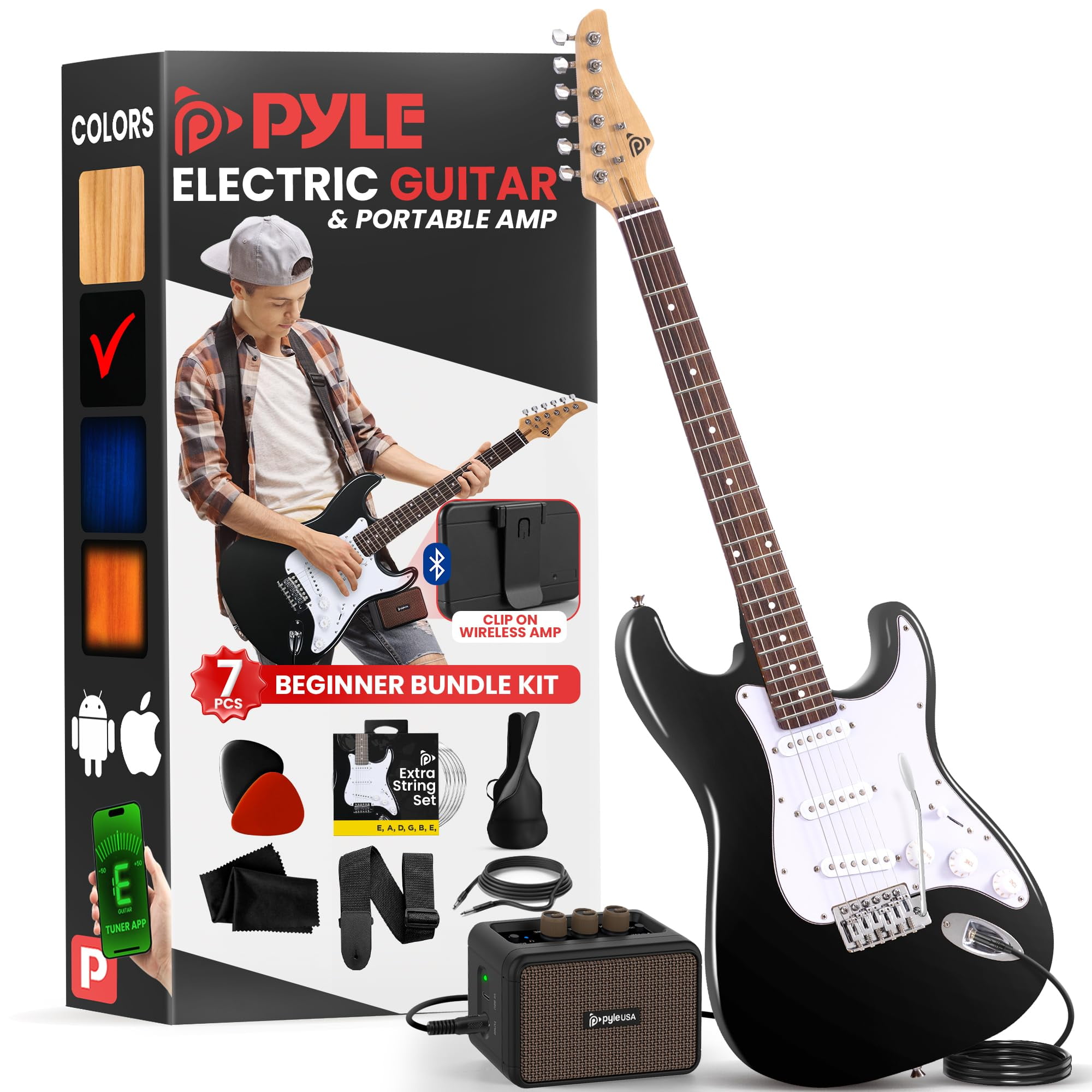 Pyle Full Size Electric Guitar Kit with 5W Amplifier, Gig Bag, Picks ...