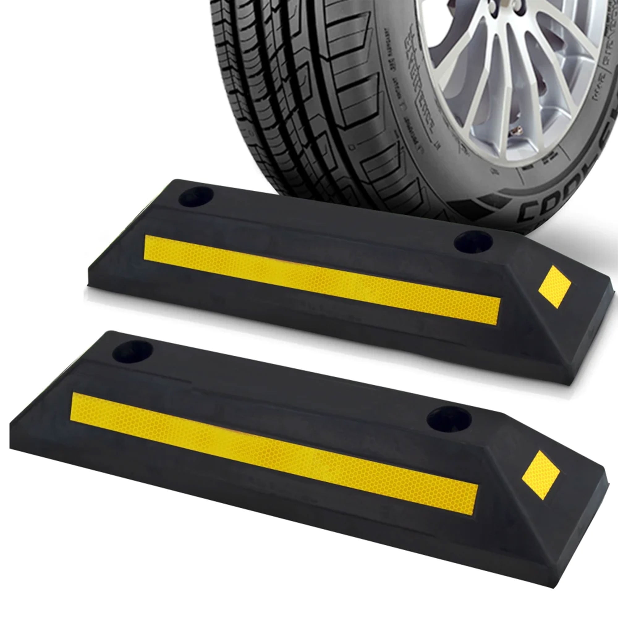 Pyle Heavy Duty Vehicle Wheel Stop Rubber Parking Tire Block (Set of 2 ...
