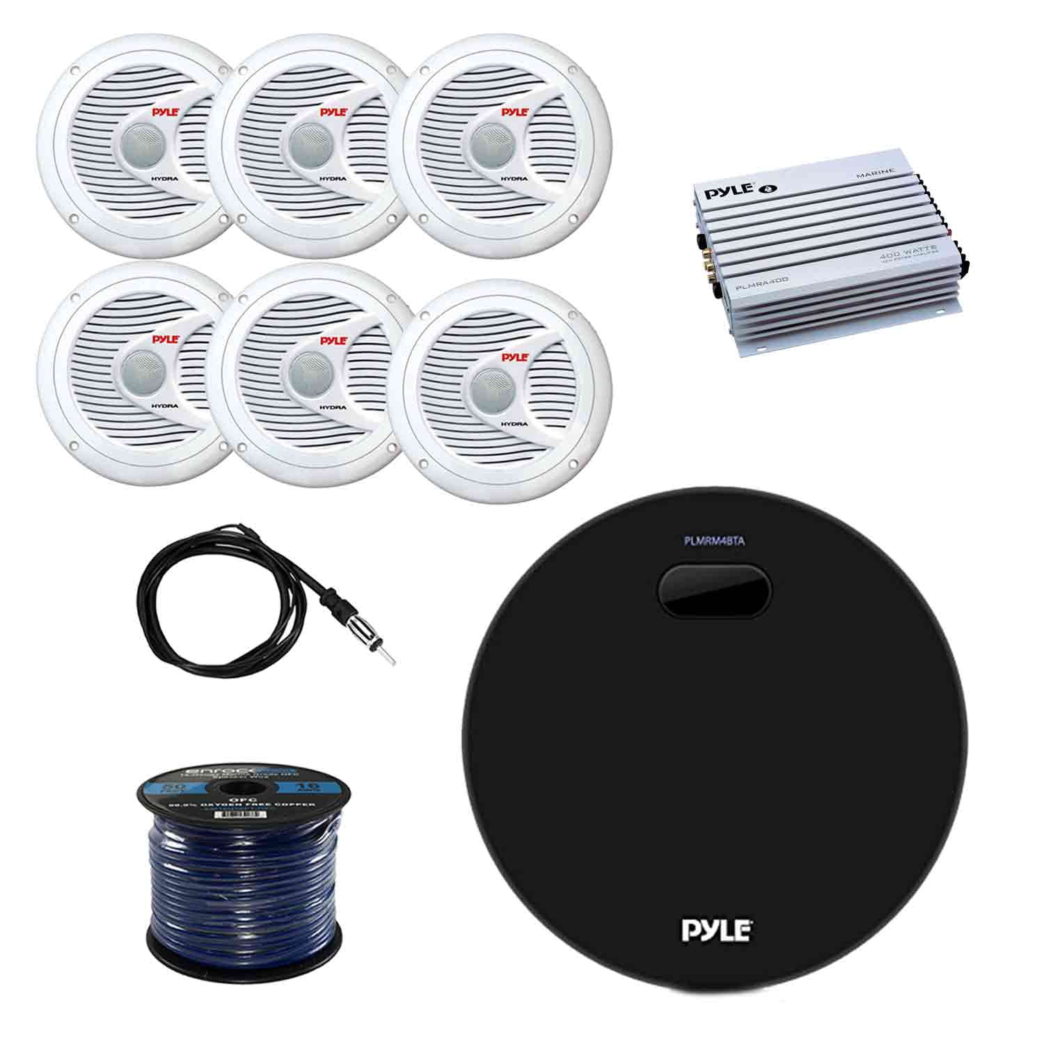 Pyle Marine Bluetooth Water Resistant Amplifier Receiver with Pyle 2 ...
