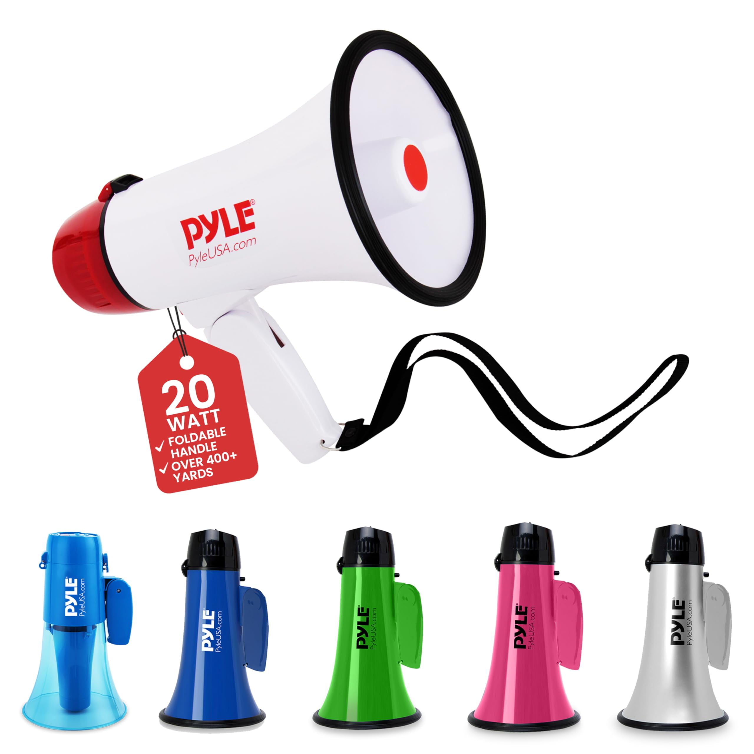 Pyle Megaphone Speaker PA Bullhorn - 20 Watts & Adjustable Vol Control ...