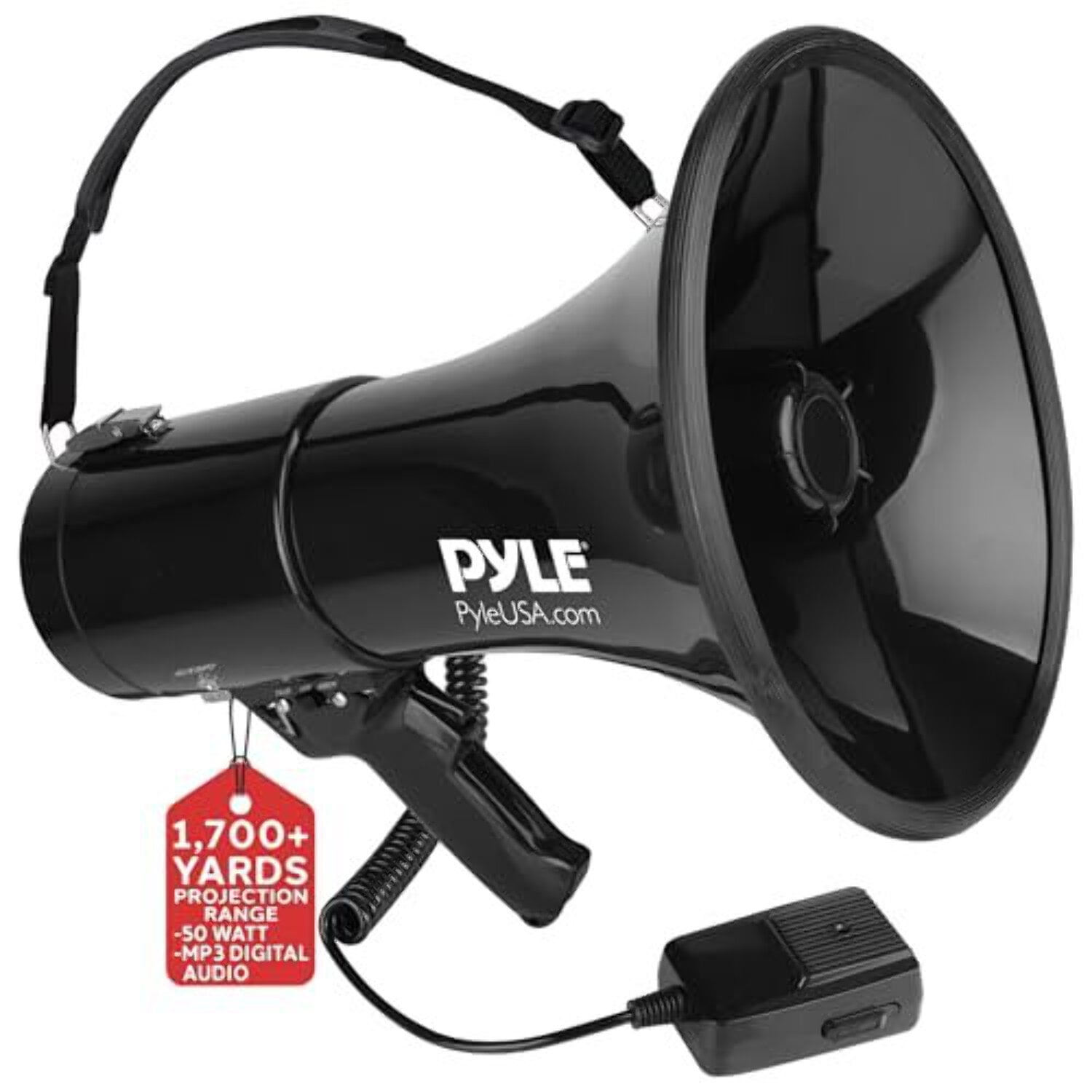 Pyle Megaphone Speaker PA Bullhorn with Built-in Siren 50 Watts ...