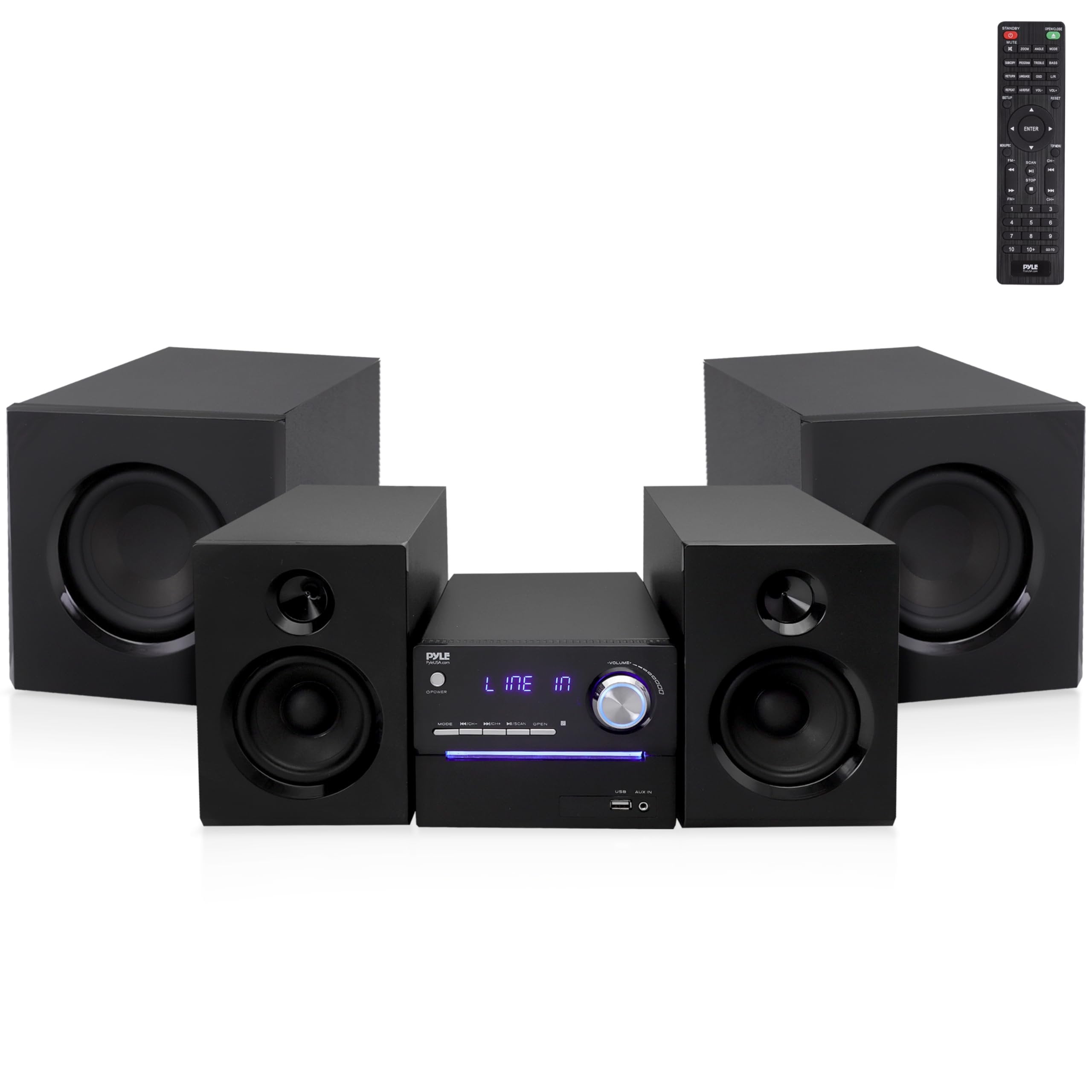 Pyle P.M.P.O CD/DVD Stereo System, 5-pc Wireless BT Streaming 6 Ohm Two ...