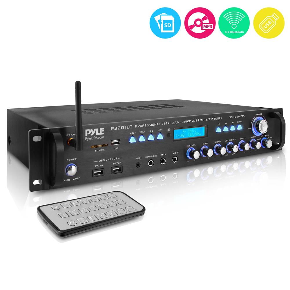 Pyle Pro Home Audio 3000W Peak Power Bluetooth Hybrid Amplifier ...