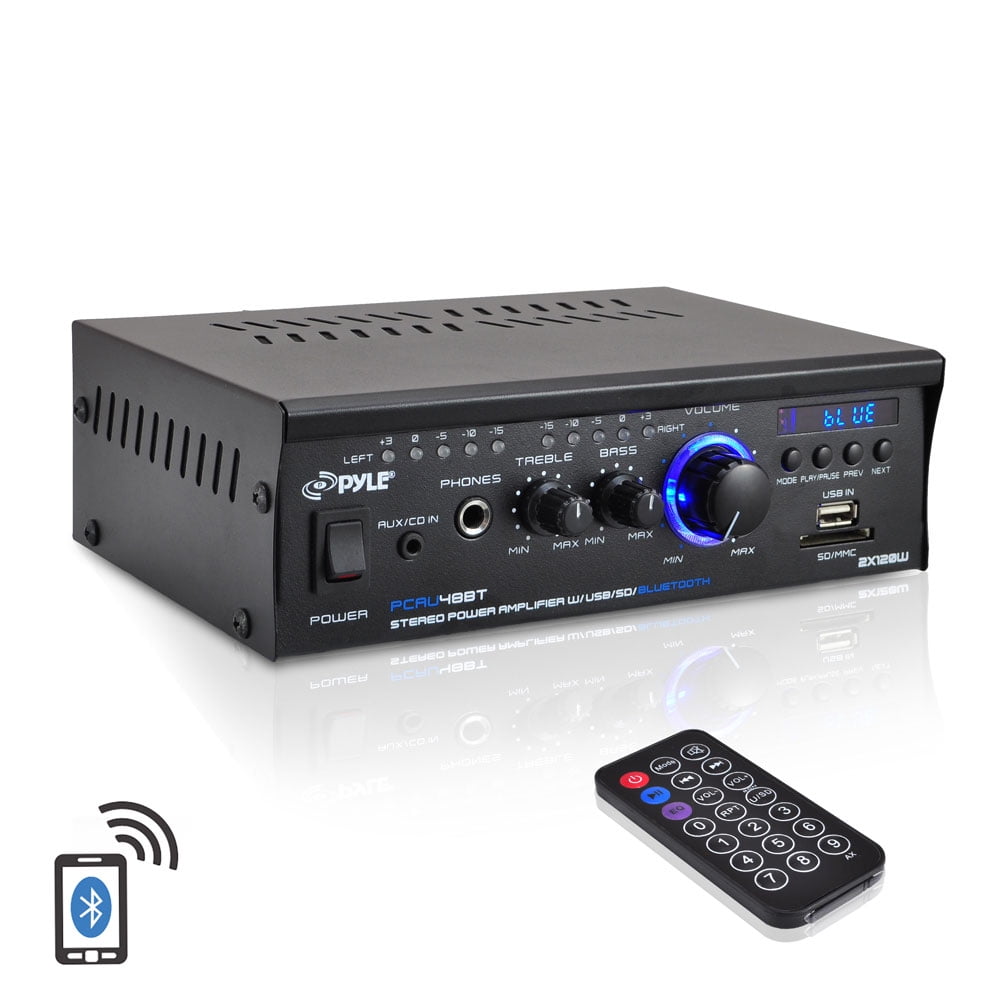 Pyle PCAU48BT Mini Blues Series 120W 2 Channel Power Bluetooth ...