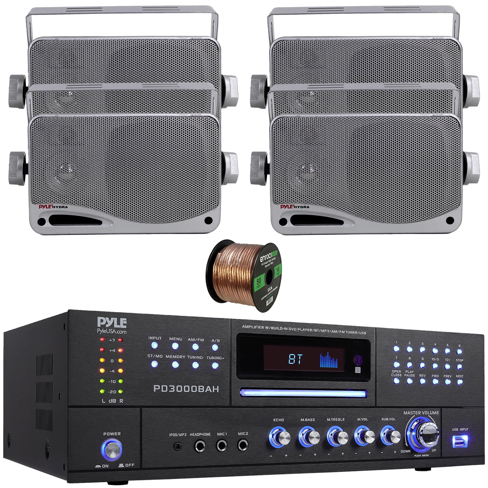 Pyle PD3000BAH 4-Channel 4000W Bluetooth Home Audio Amplifier Receiver – HDMI, USB, FM Radio, CD ...