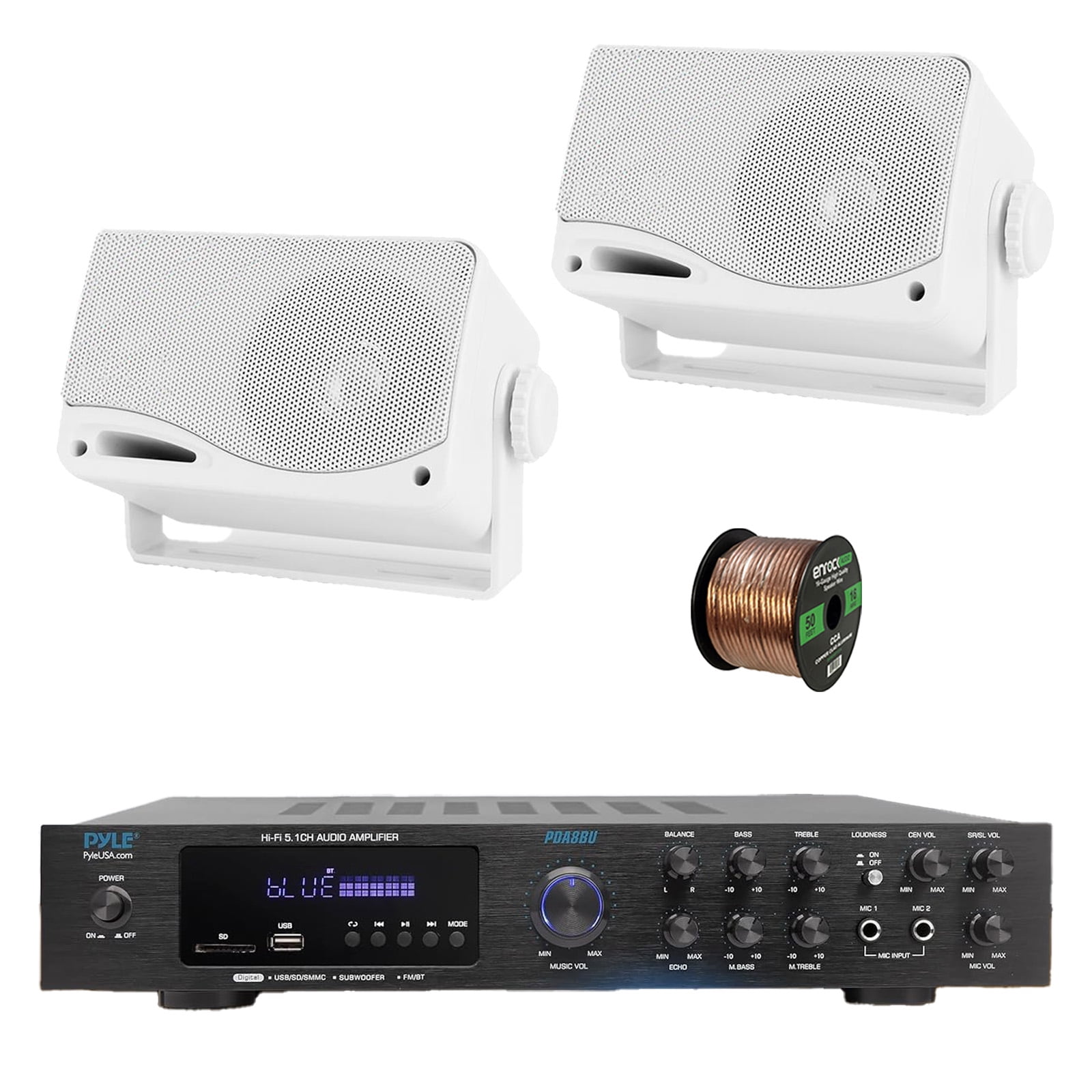 Pyle PDA8BU 5.1 Channel Home Audio Theater Bluetooth MP3/USB/SD/AUX/FM ...