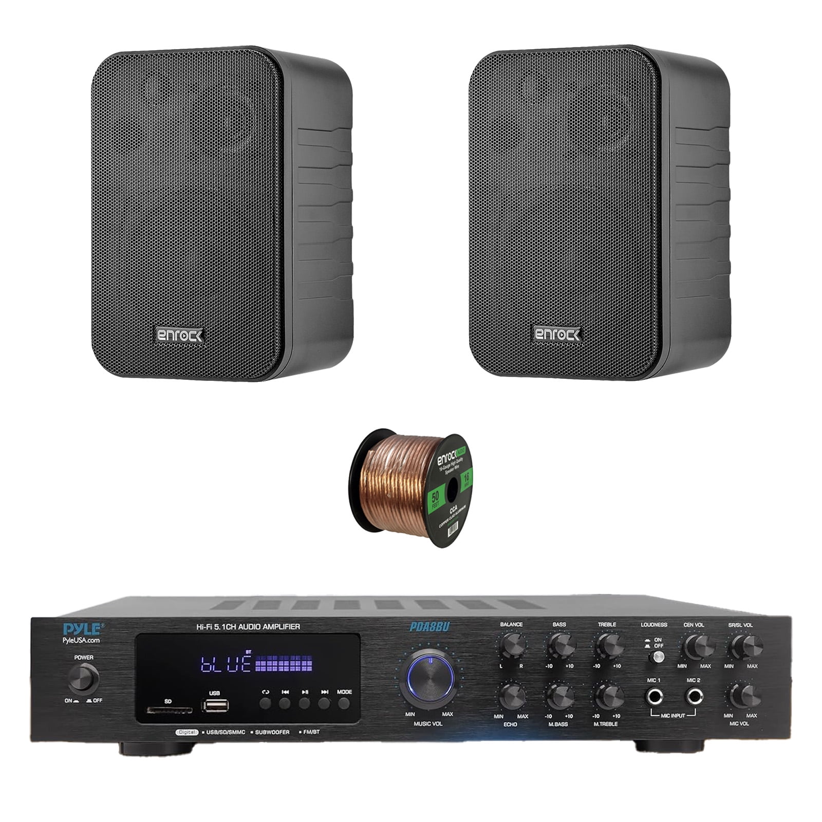 Pyle PDA8BU 5.1 Channel Home Audio Theater Bluetooth MP3/USB/SD/AUX/FM ...