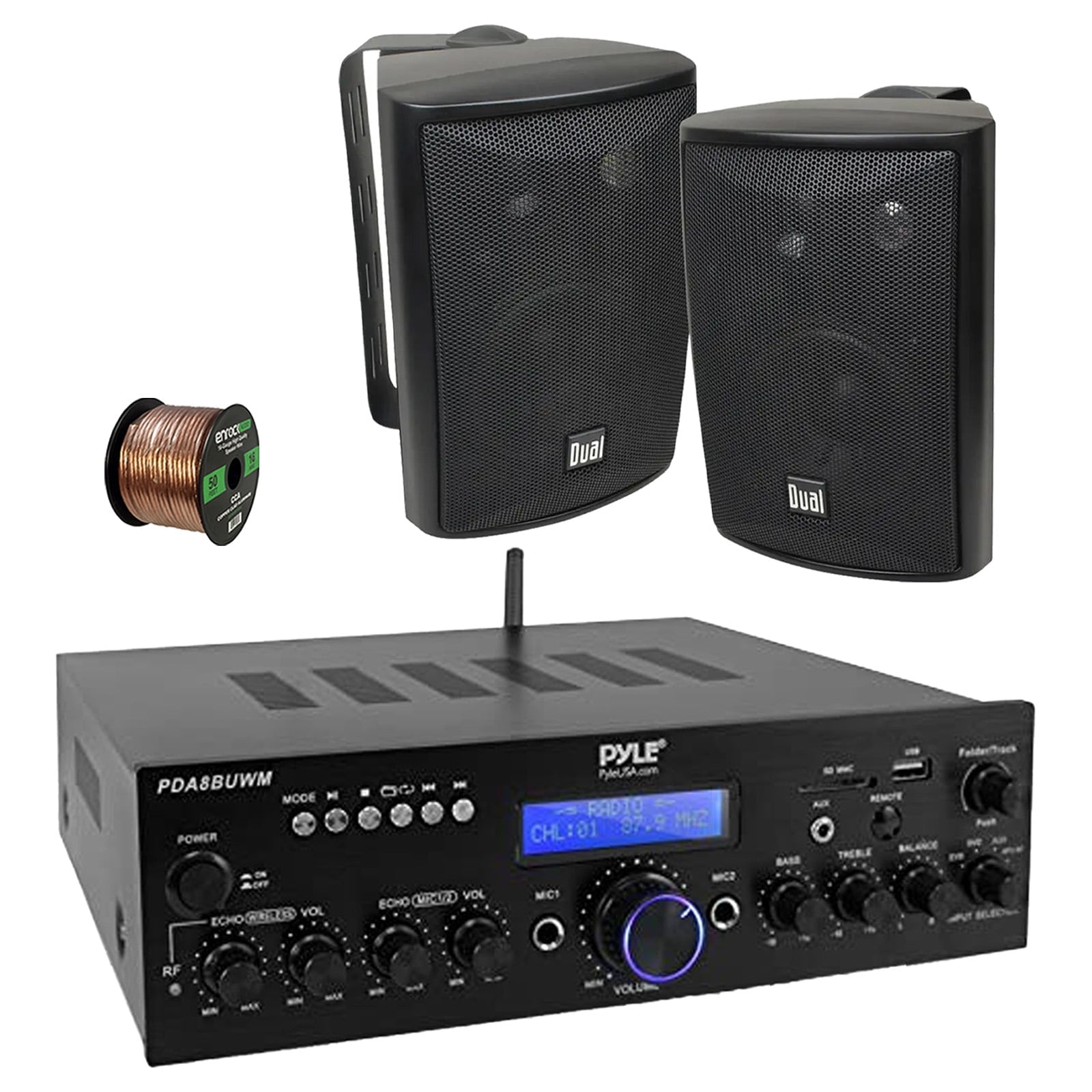 Pyle PDA8BUWM 2-Channel Home Theater Bluetooth MP3/USB/SD/AUX/FM Radio ...