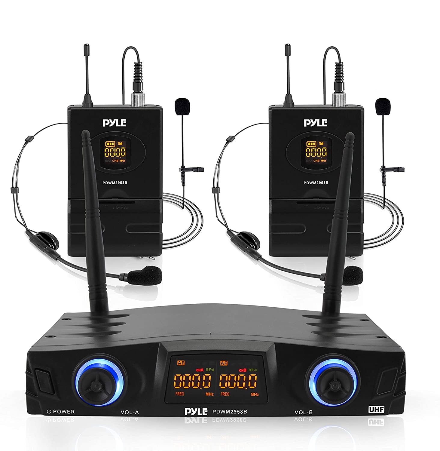 Pyle PDWM2958B Compact Portable Dual Channel Wireless Microphone System ...