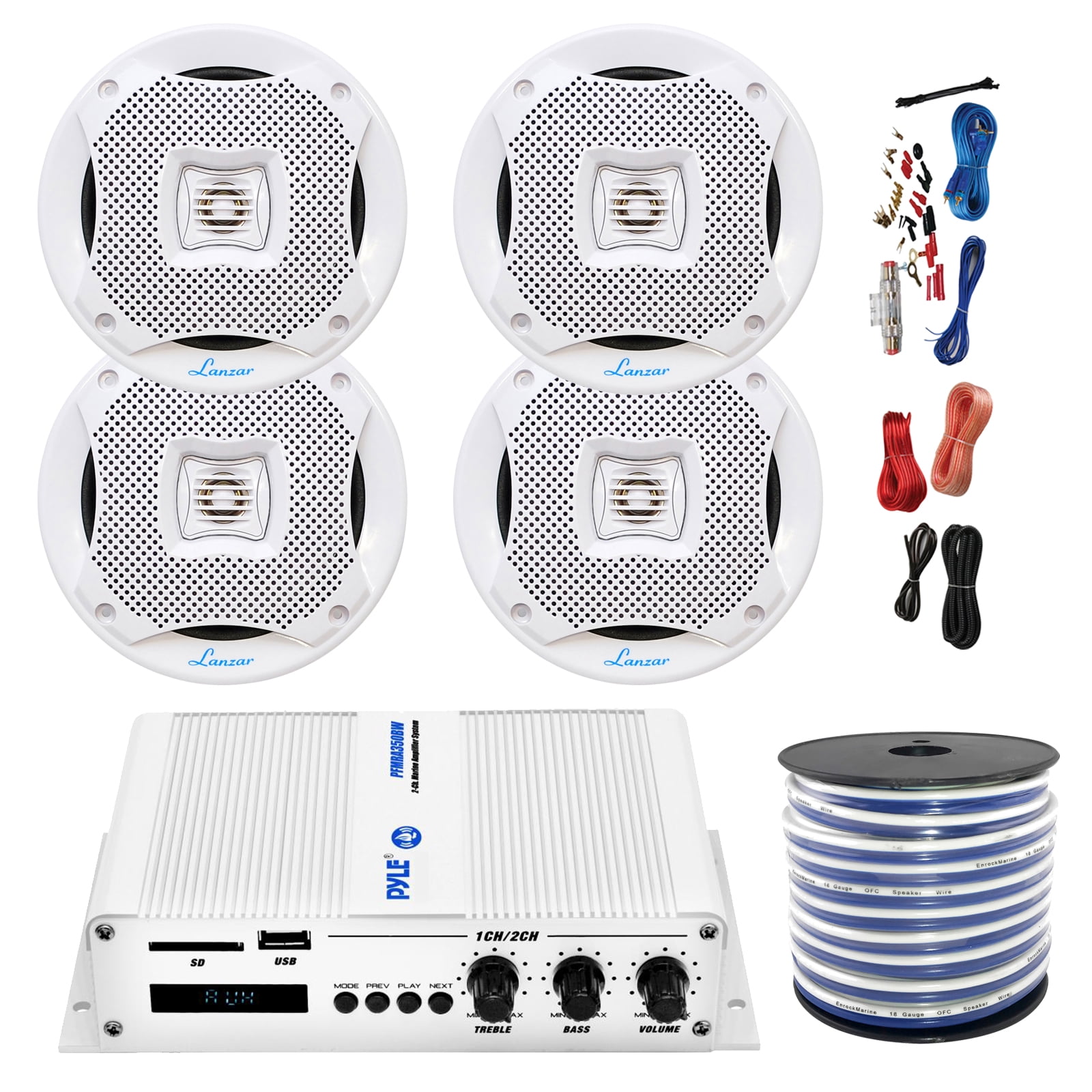 Pyle PFMRA450BW 4-Channel Bridgeable 400 Watts RMS Marine Amplifier, 4x ...