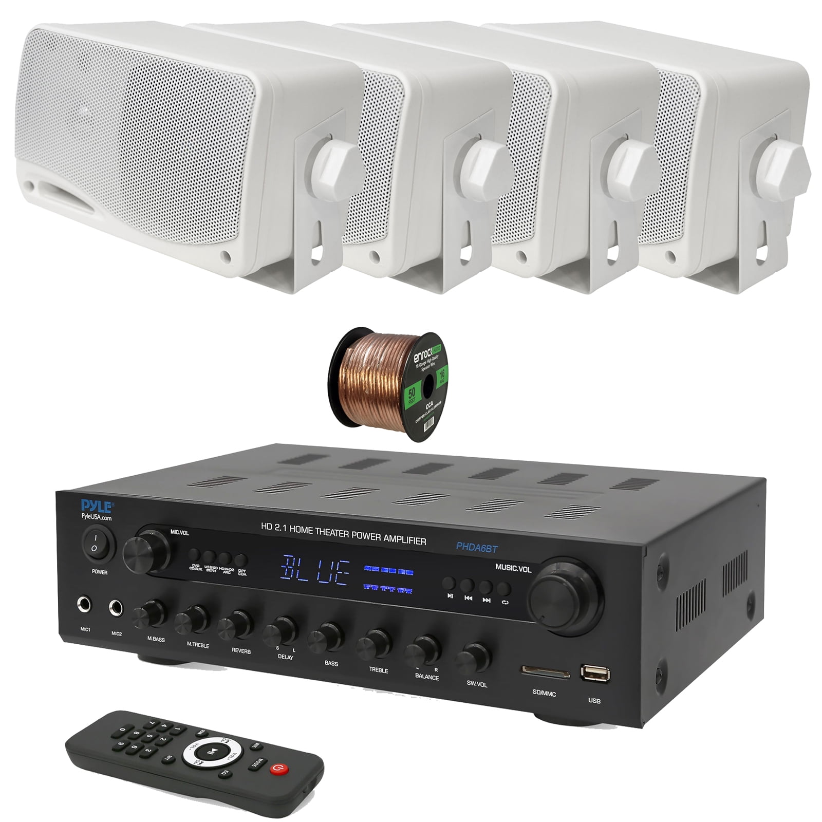 Pyle PHDA6BT USB/AUX SD FM Radio 400W BT Home Audio Amplifier Stereo ...