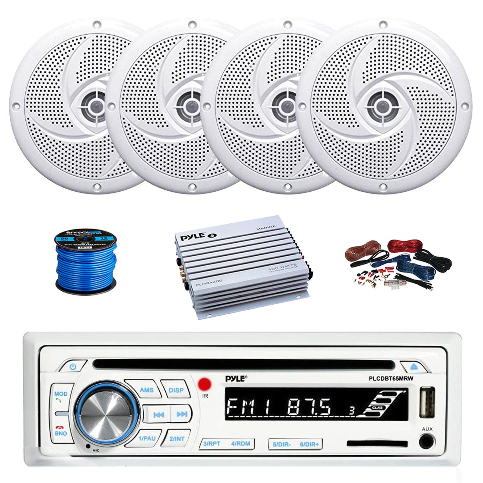 Pyle PLCDBT65 Bluetooth Marine Stereo AM/FM CD Stereo Receiver, 4 ...