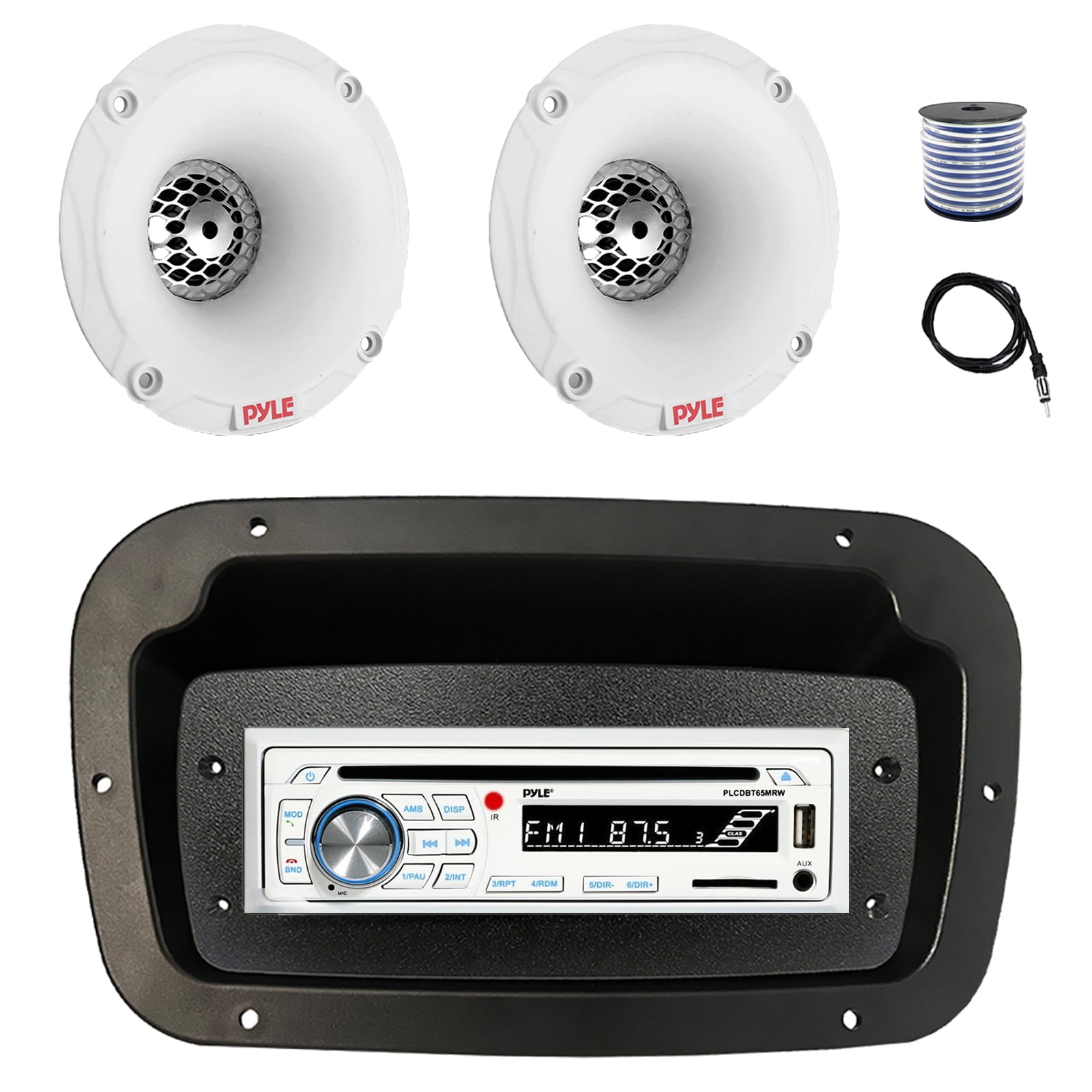 Pyle PLCDBT65 Single DIN Bluetooth Marine CD Stereo Receiver, Spa bezel ...