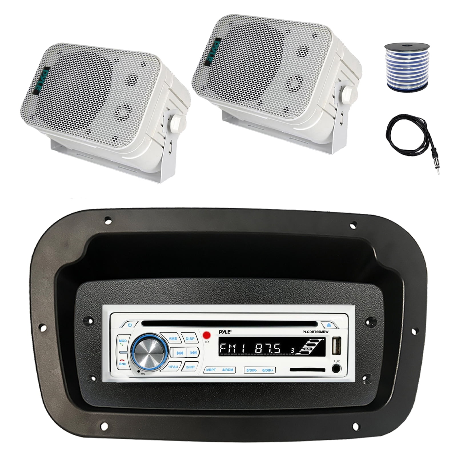 Pyle PLCDBT65 Single DIN Bluetooth Marine CD Stereo Receiver, Spa bezel ...