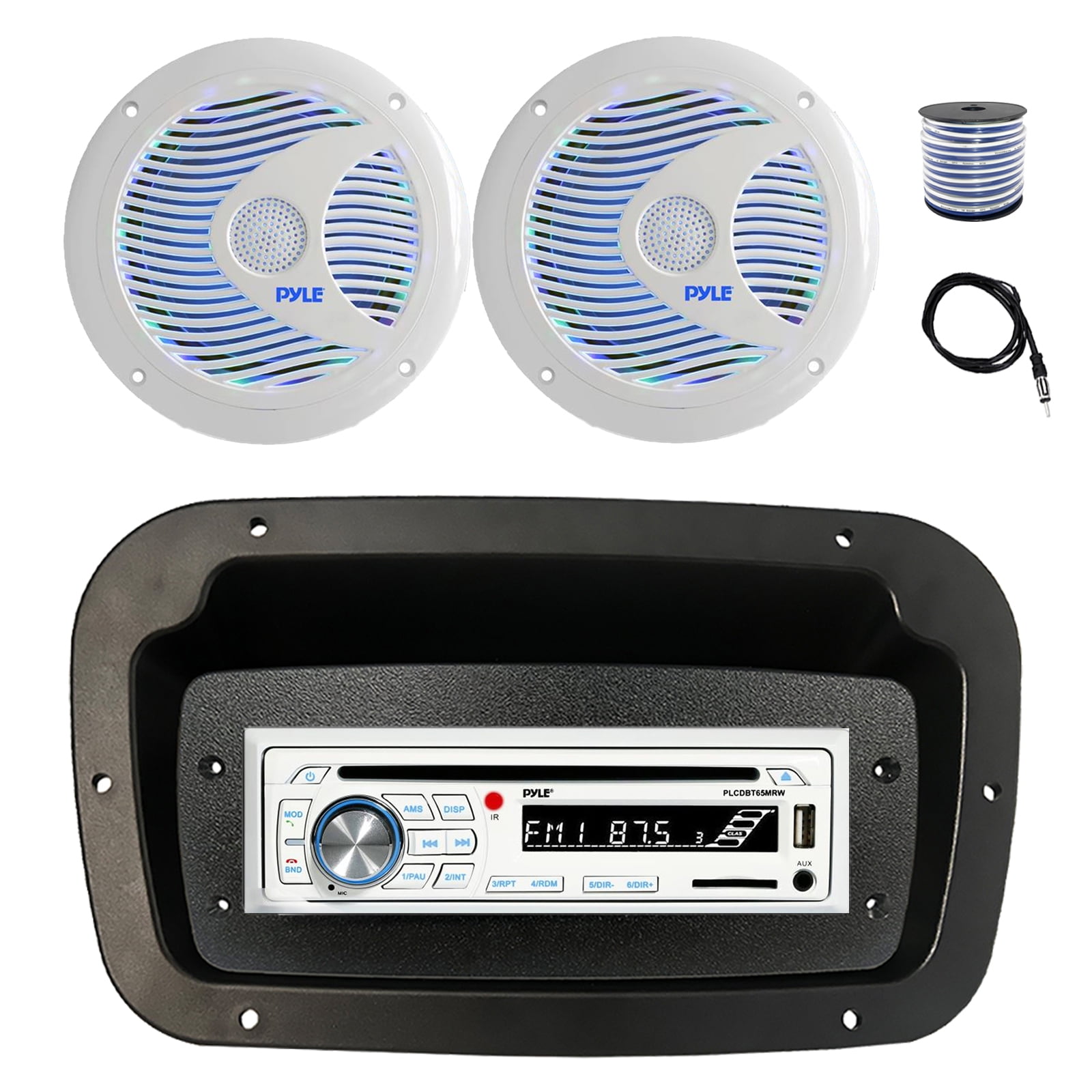 Pyle PLCDBT65 Single DIN Bluetooth Marine CD Stereo Receiver, Spa bezel ...