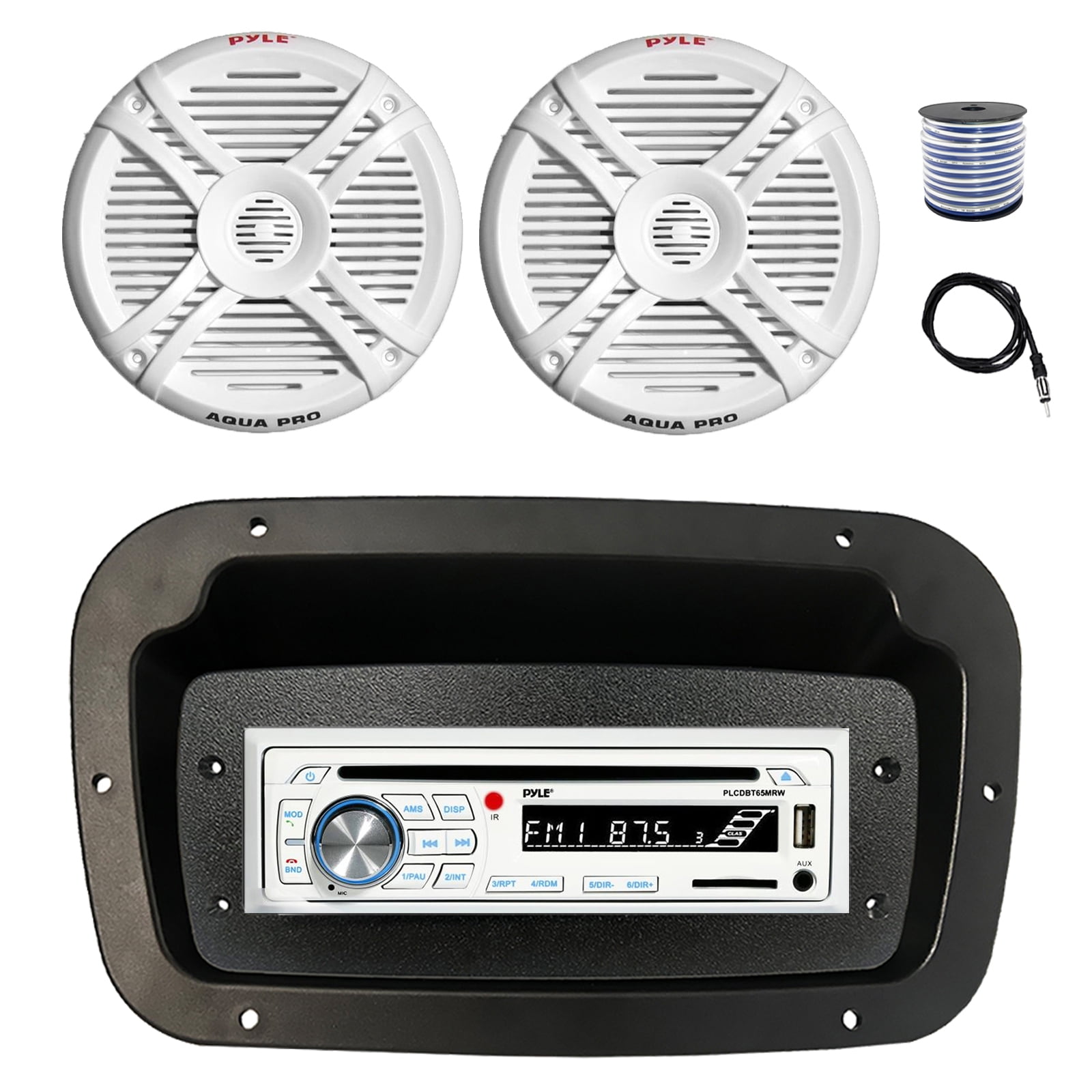 Pyle PLCDBT65 Single DIN Bluetooth Marine CD Stereo Receiver, Spa bezel ...