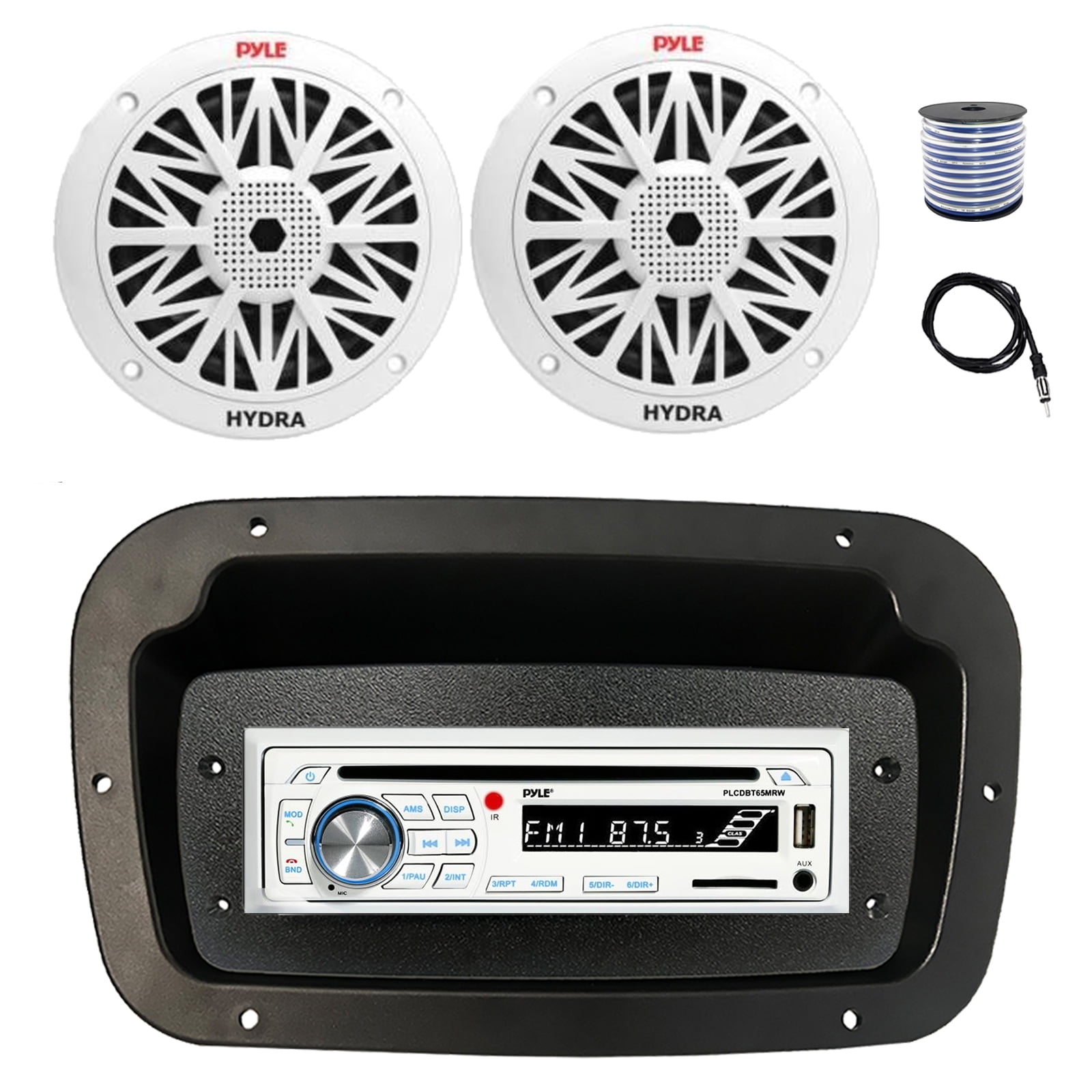 Pyle PLCDBT65 Single DIN Bluetooth Marine CD Stereo Receiver, Spa bezel ...
