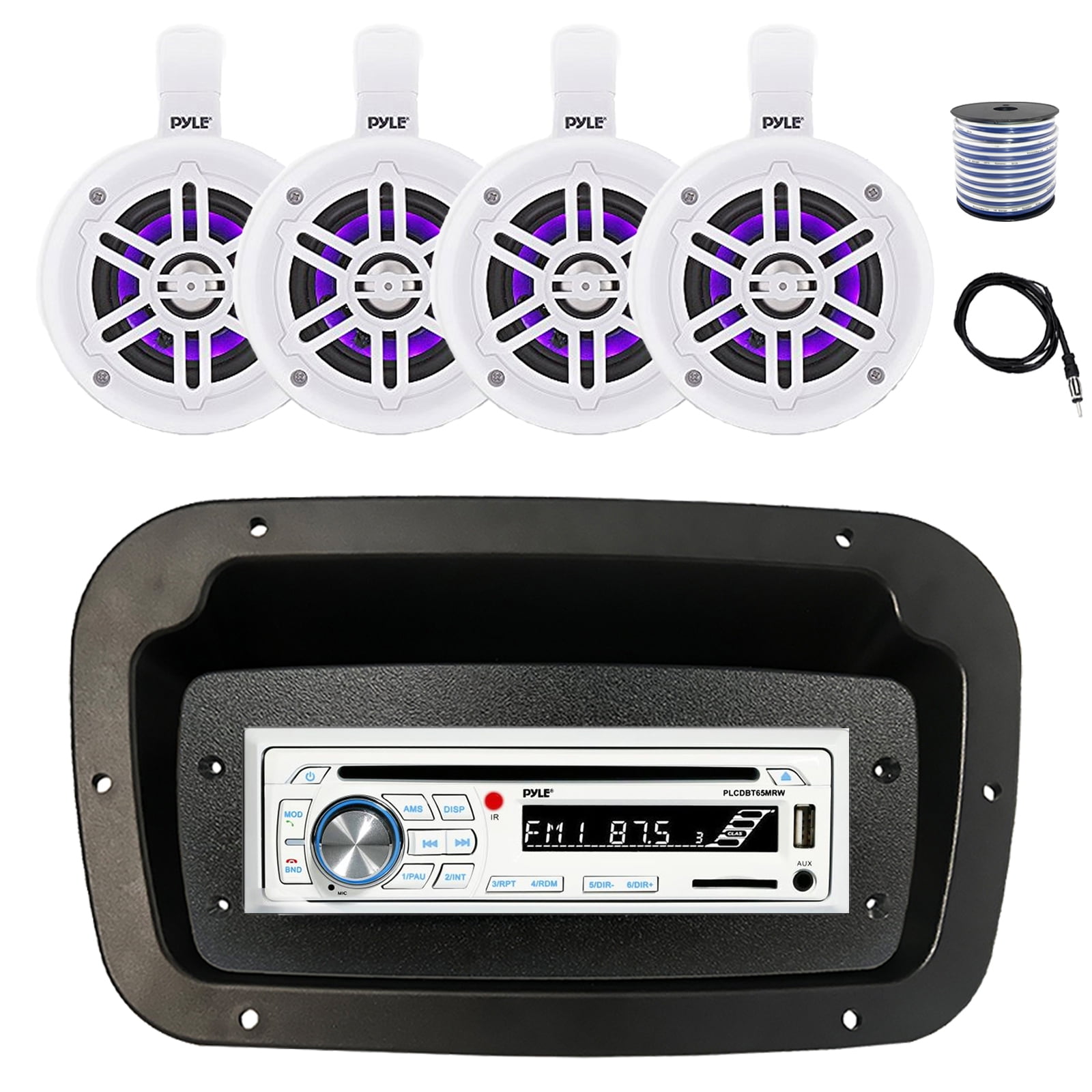 Pyle PLCDBT65 Single DIN Bluetooth Marine CD Stereo Receiver, Spa bezel ...