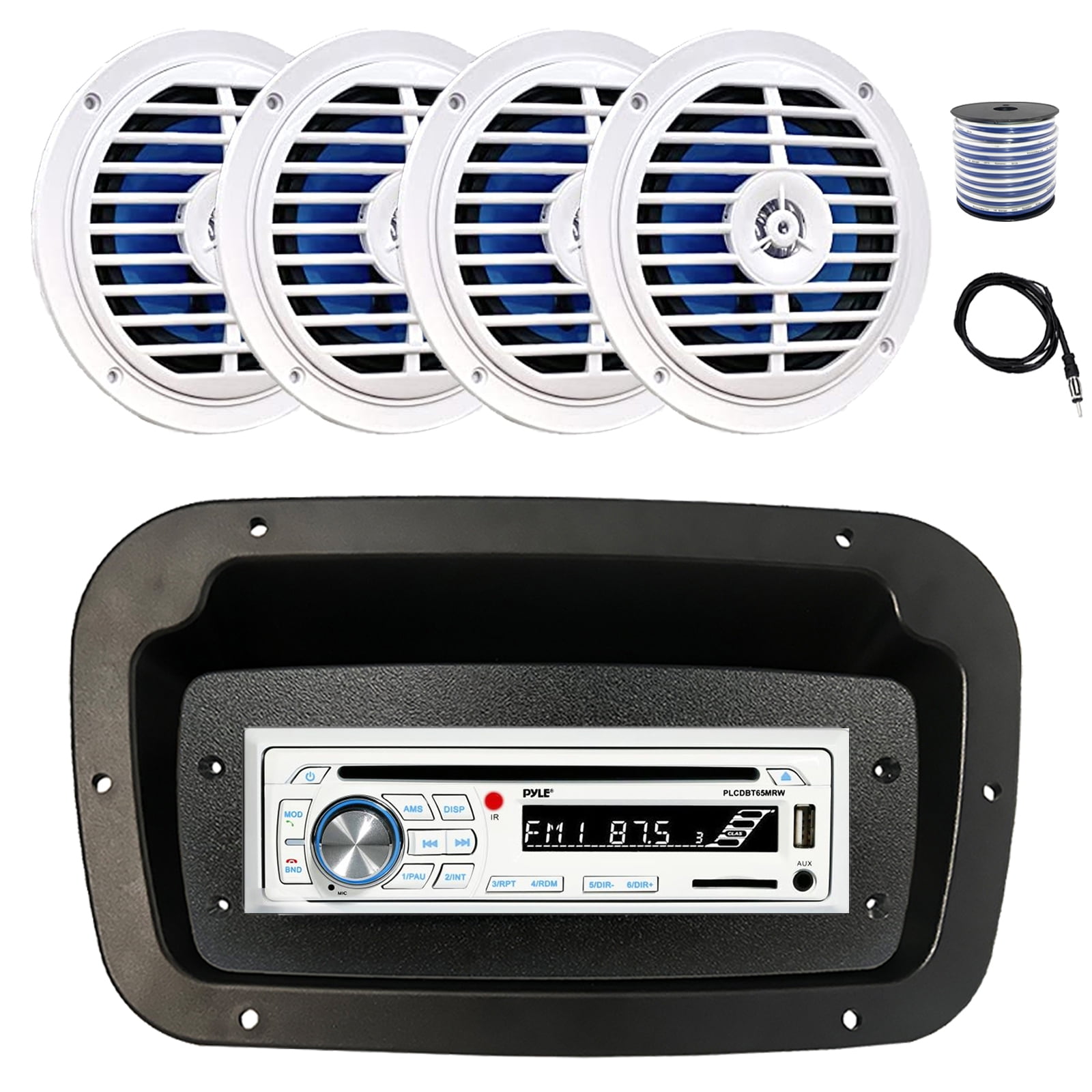 Pyle PLCDBT65 Single DIN Bluetooth Marine CD Stereo Receiver, Spa bezel ...