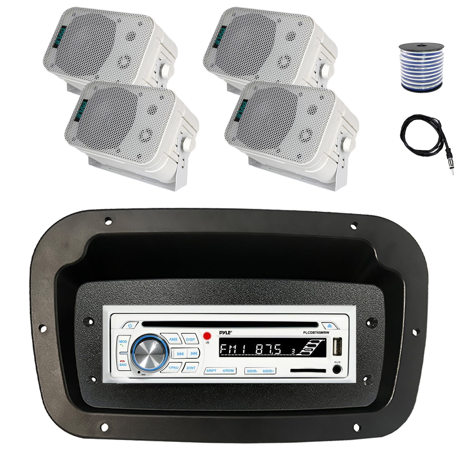 Pyle PLCDBT65 Single DIN Bluetooth Marine CD Stereo Receiver, Spa bezel ...