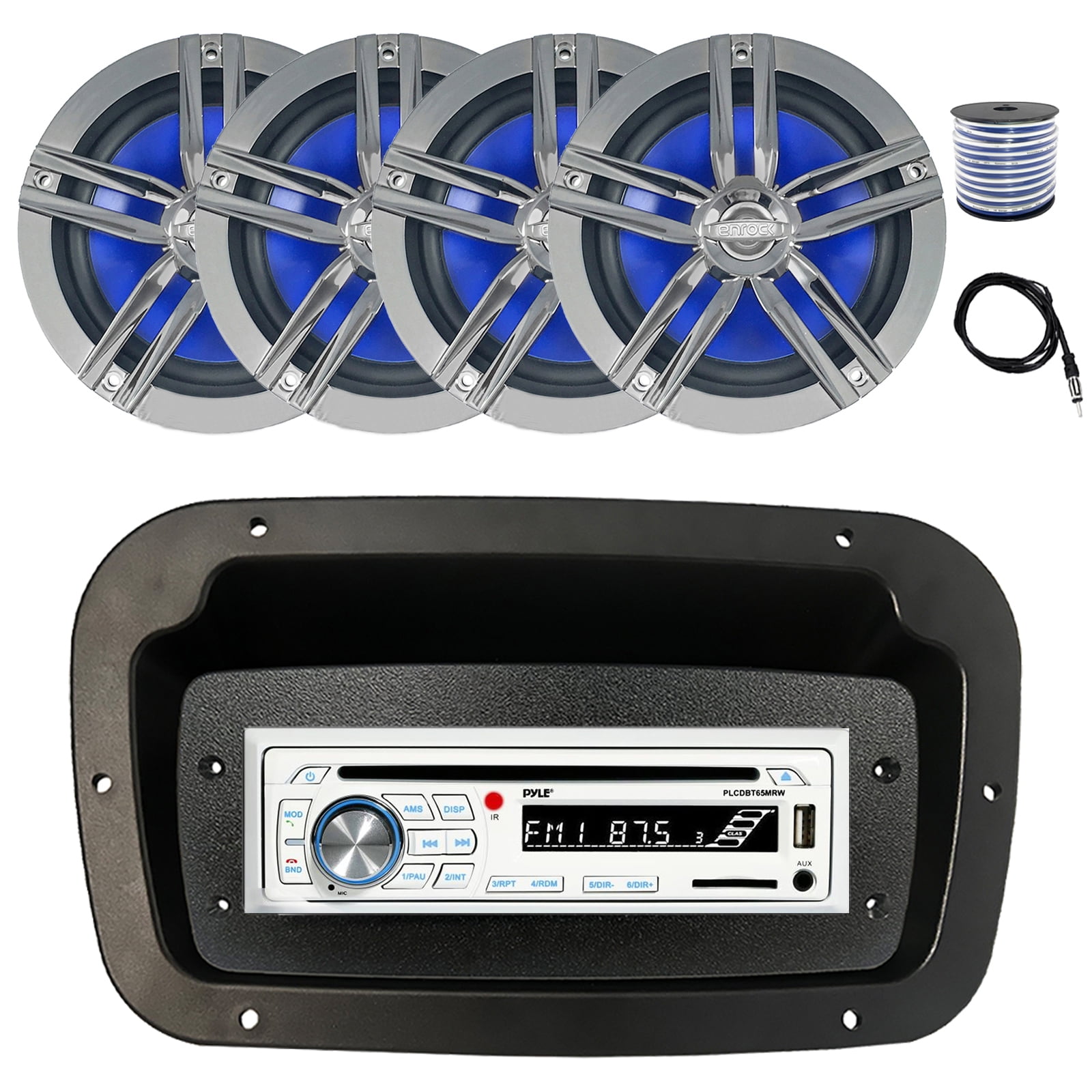 Pyle PLCDBT65 Single DIN Bluetooth Marine CD Stereo Receiver, Spa bezel ...