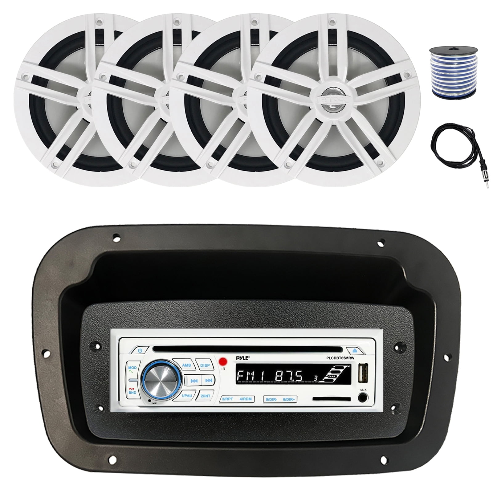 Pyle PLCDBT65 Single DIN Bluetooth Marine CD Stereo Receiver, Spa bezel ...