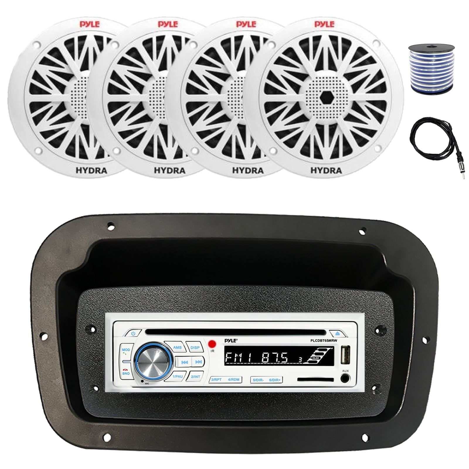 Pyle PLCDBT65 Single DIN Bluetooth Marine CD Stereo Receiver, Spa bezel ...
