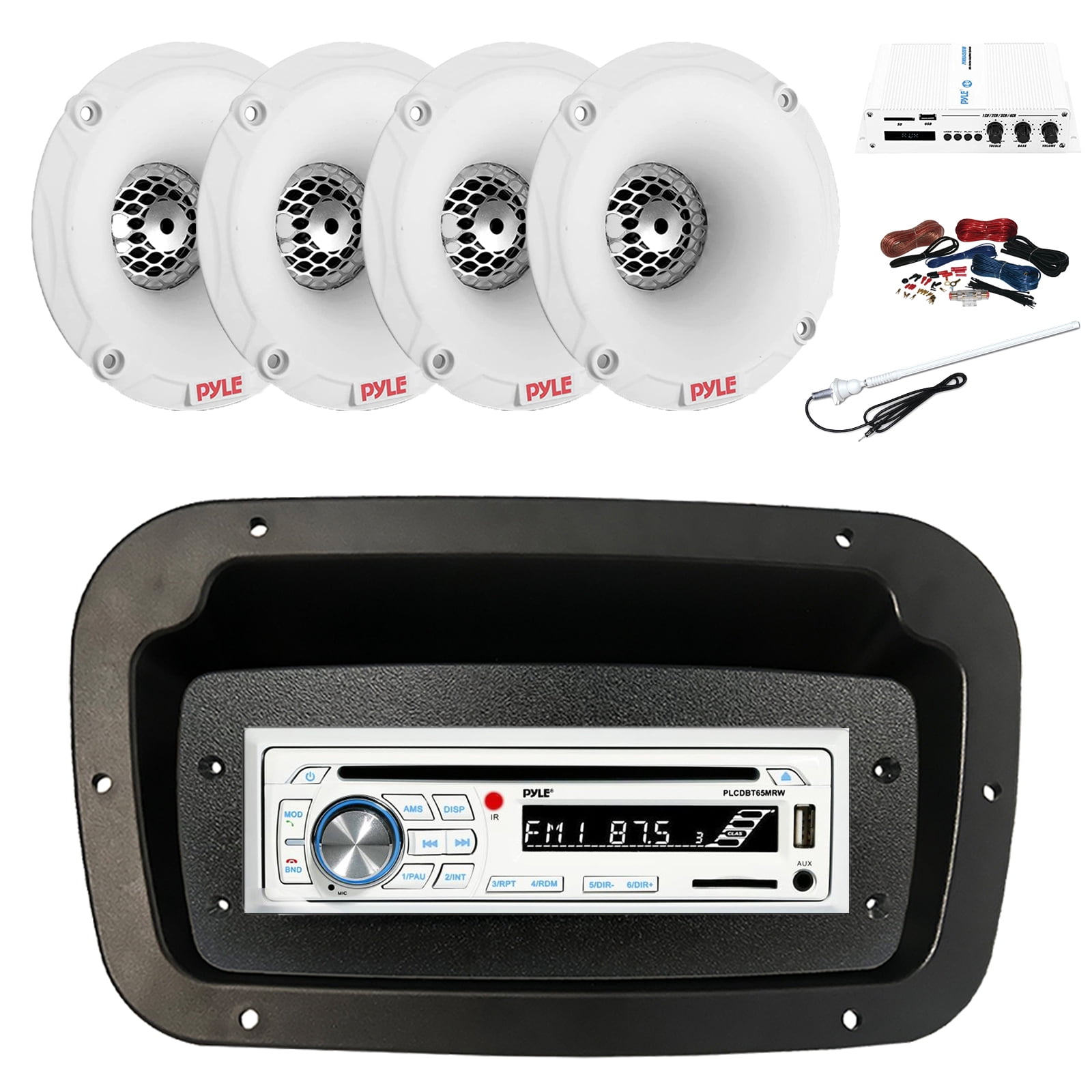 Pyle PLCDBT65 Single DIN Bluetooth Marine CD Stereo Receiver, Spa bezel ...