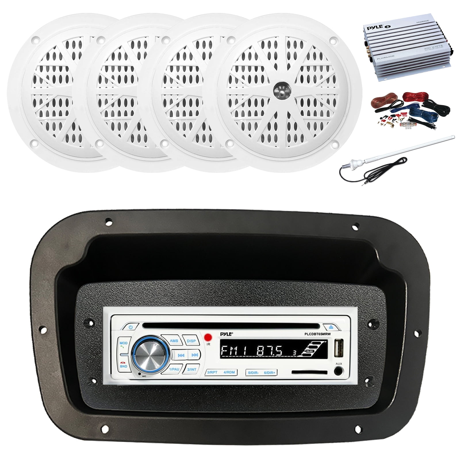 Pyle PLCDBT65 Single DIN Bluetooth Marine CD Stereo Receiver, Spa bezel ...