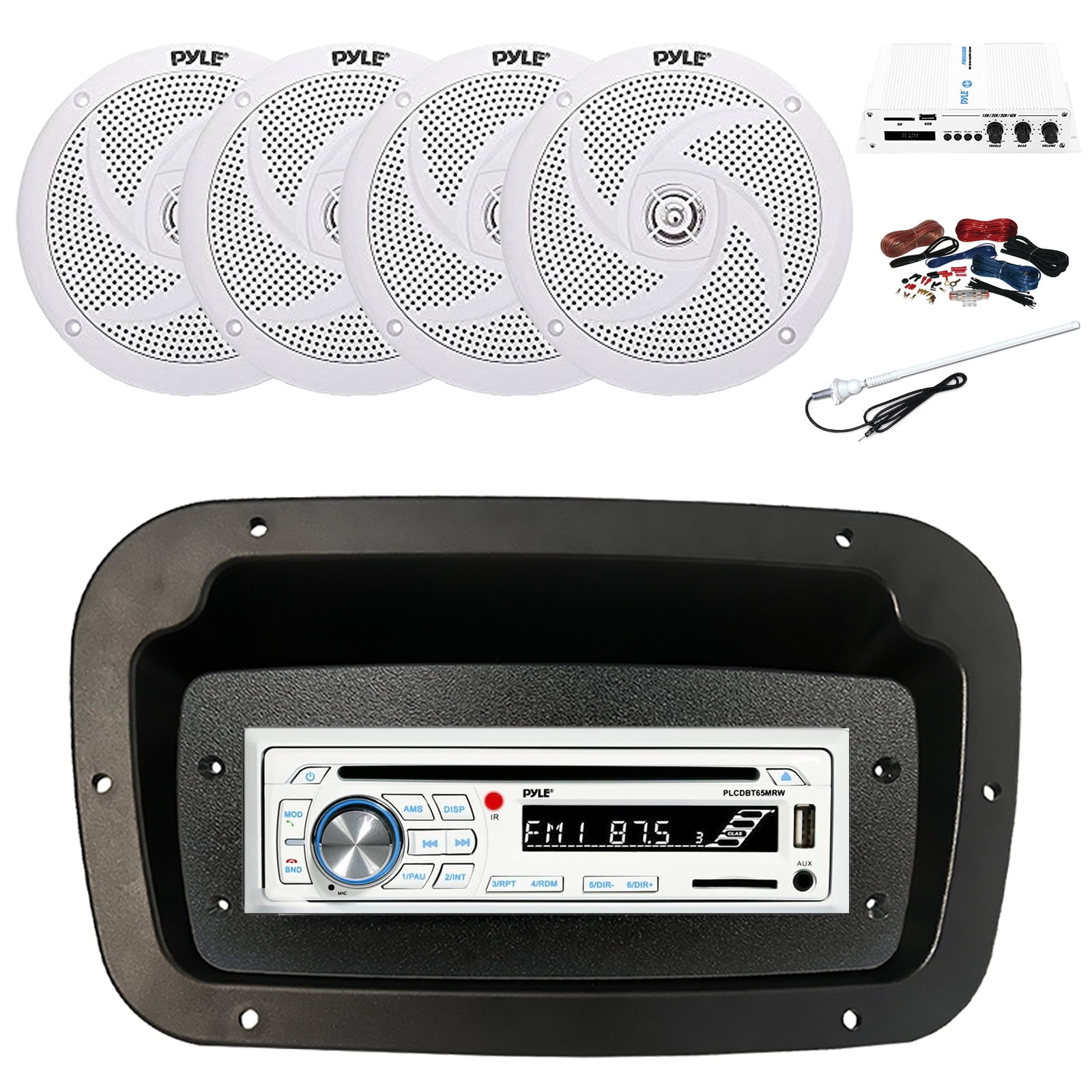 Pyle PLCDBT65 Single DIN Bluetooth Marine CD Stereo Receiver, Spa bezel ...