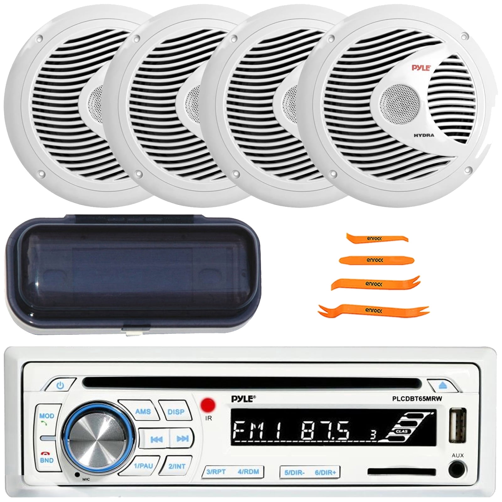 Pyle PLCDBT65 Single DIN Marine Bluetooth USB/AUX CD Player AM/FM Radio ...