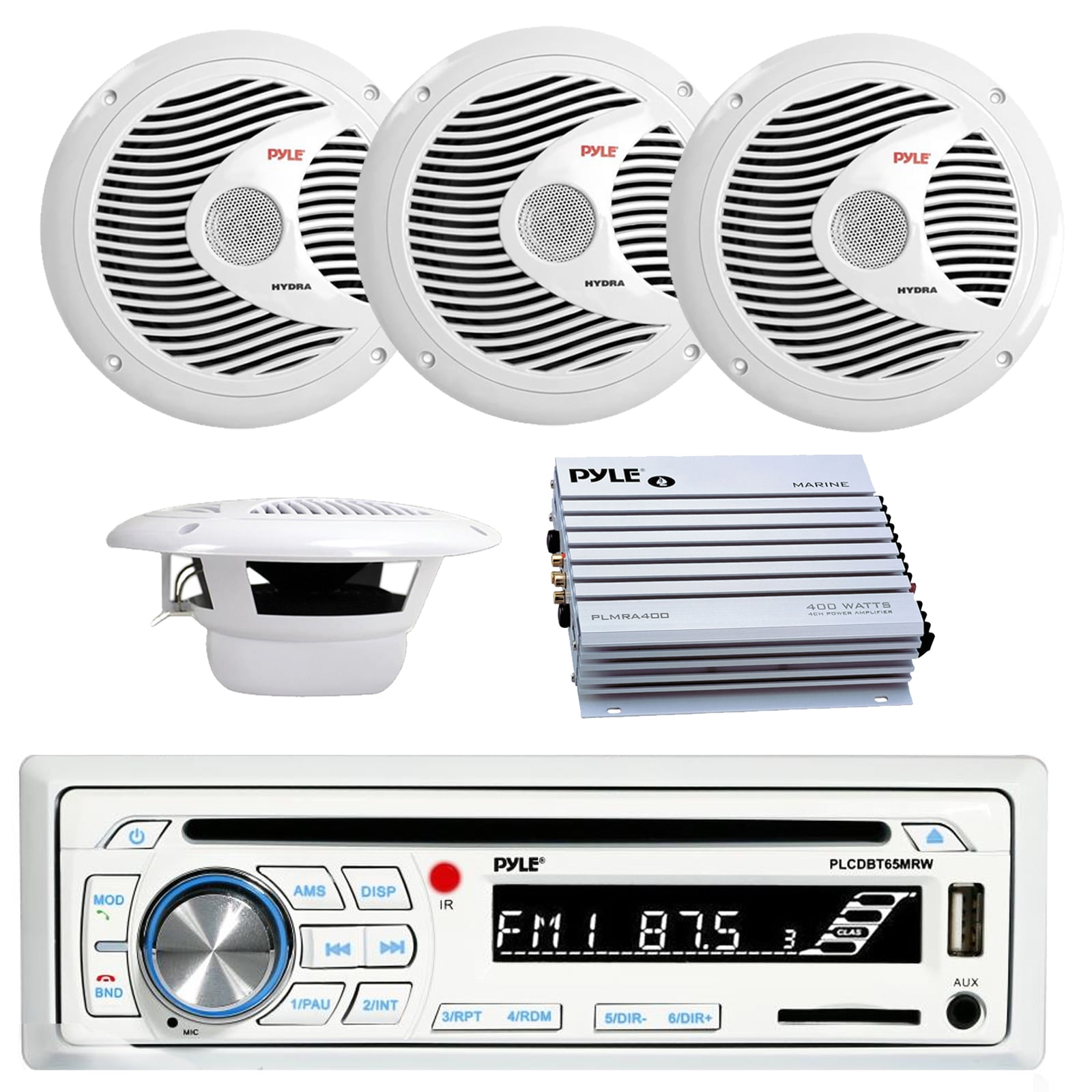 Pyle Bluetooth Marine Audio System: Stereo, Waterproof 6.5'' Speakers ...