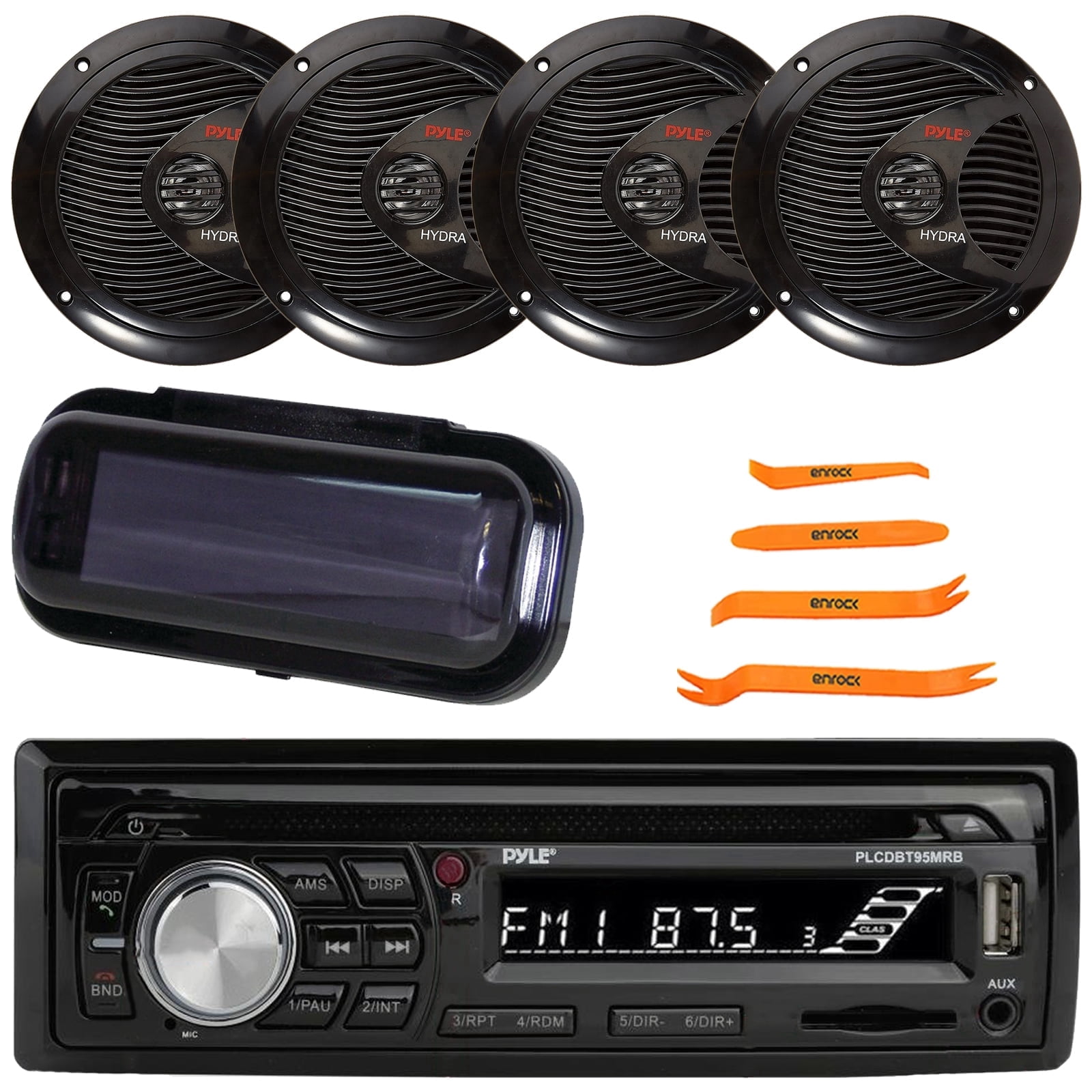 Pyle PLCDBT95 Single DIN Marine Bluetooth USB/AUX MP3/CD Player AM/FM ...