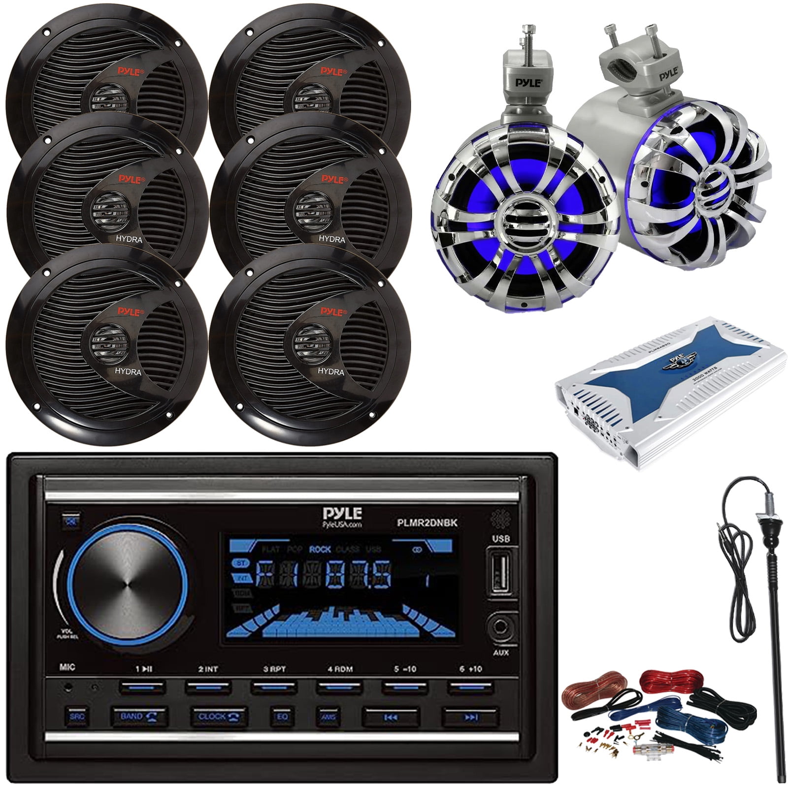 Pyle PLMR2DNBK Double-DIN Boat Marine Bluetooth USB/AUX MP3 Radio Head ...