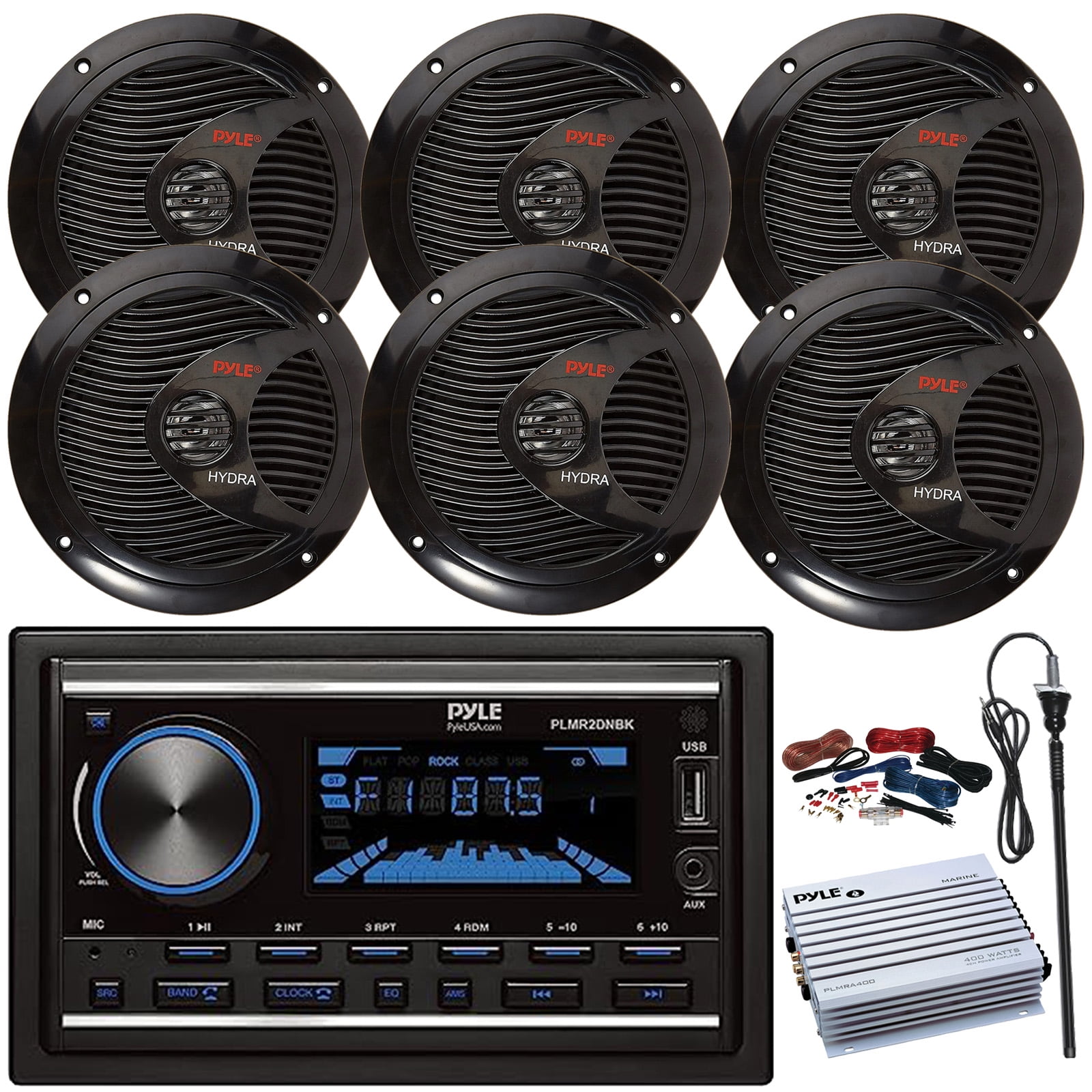 Pyle PLMR2DNBK Double-DIN Boat Marine Bluetooth USB/AUX MP3 Radio Head ...