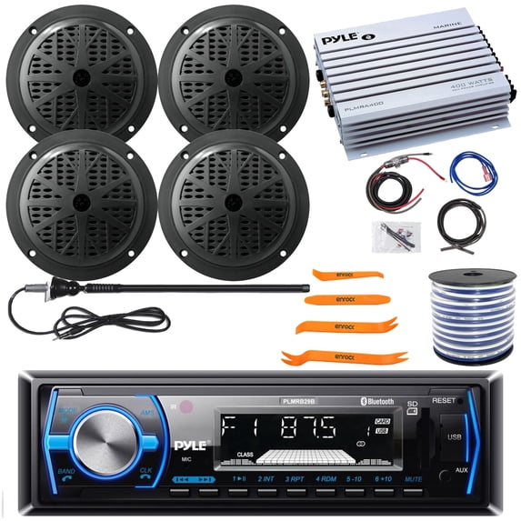 Pyle PLMRB29B Single DIN Marine Bluetooth USB/AUX MP3 Player AM/FM In ...