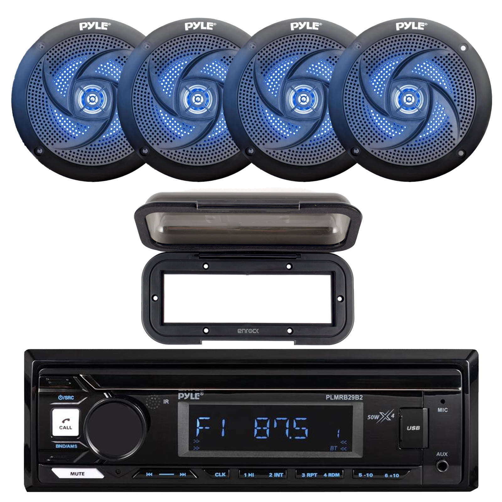 Pyle PLMRB29B2 Single DIN Marine USB Bluetooth AM/FM MP3 Stereo ...