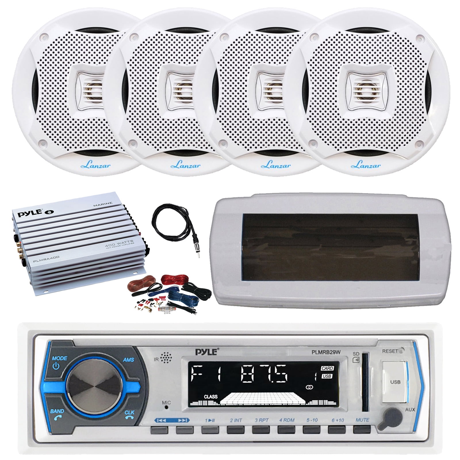 Pyle PLMRB29W Single DIN Bluetooth Marine MP3 AM/FM Stereo Receiver ...