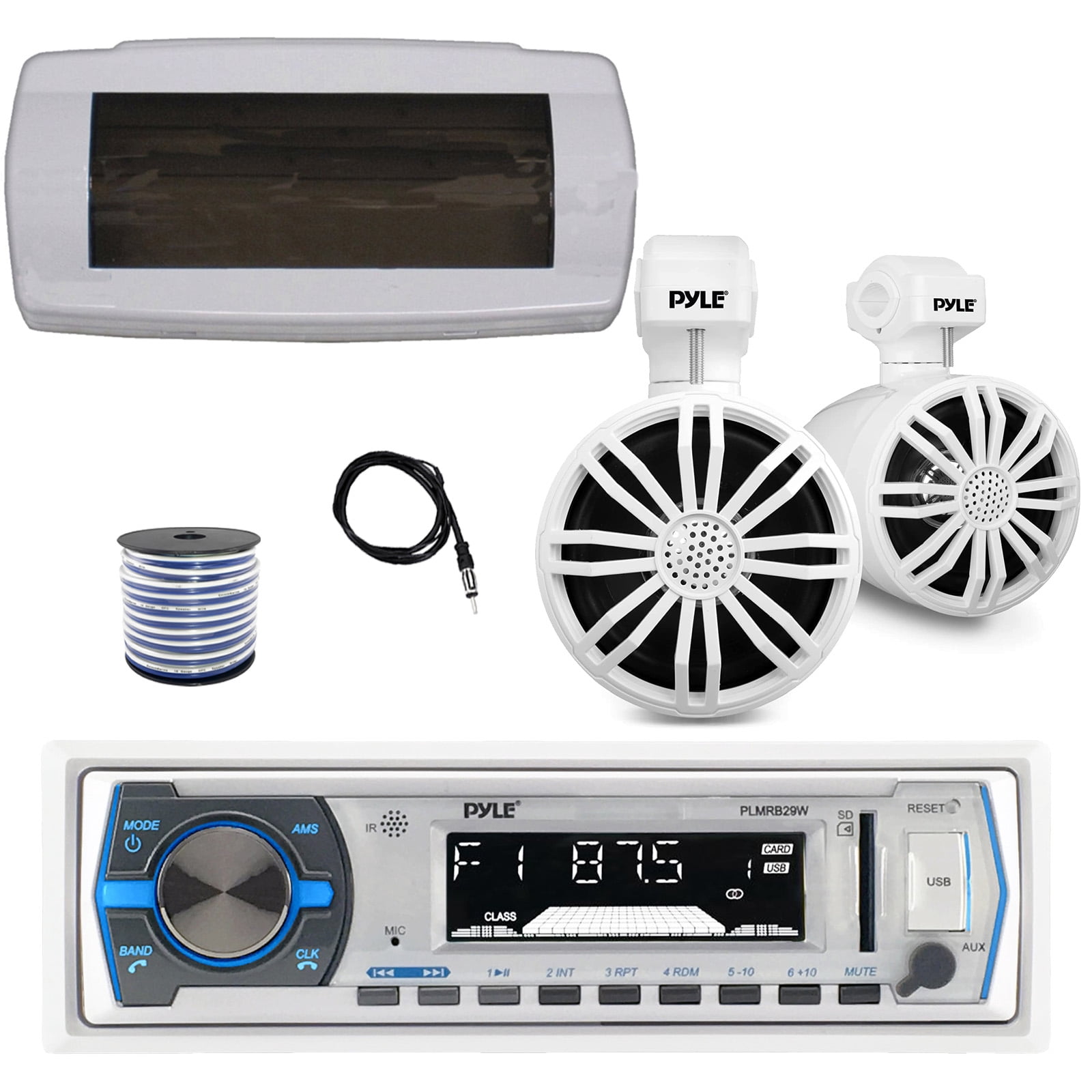 Pyle PLMRB29W Single DIN Bluetooth Marine MP3 AM/FM Stereo Receiver ...